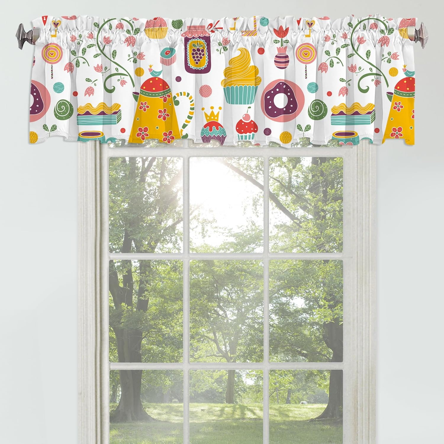 Exquisite Teapot Curtain Valance for Windows Delicious Cake Rod Pocket ...
