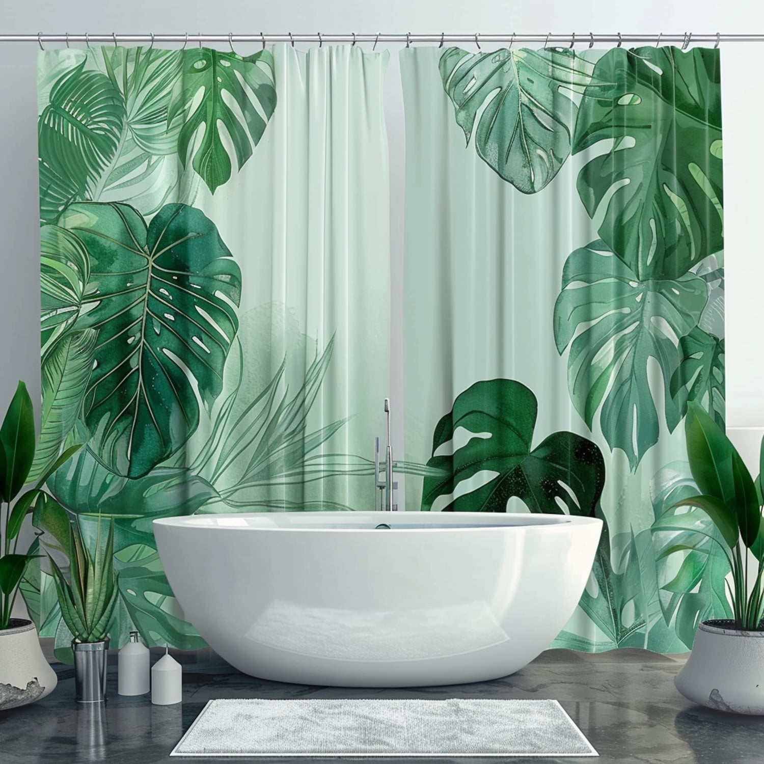 Exquisite Tropical Rainforest Shower Curtain Monstera Leaves High