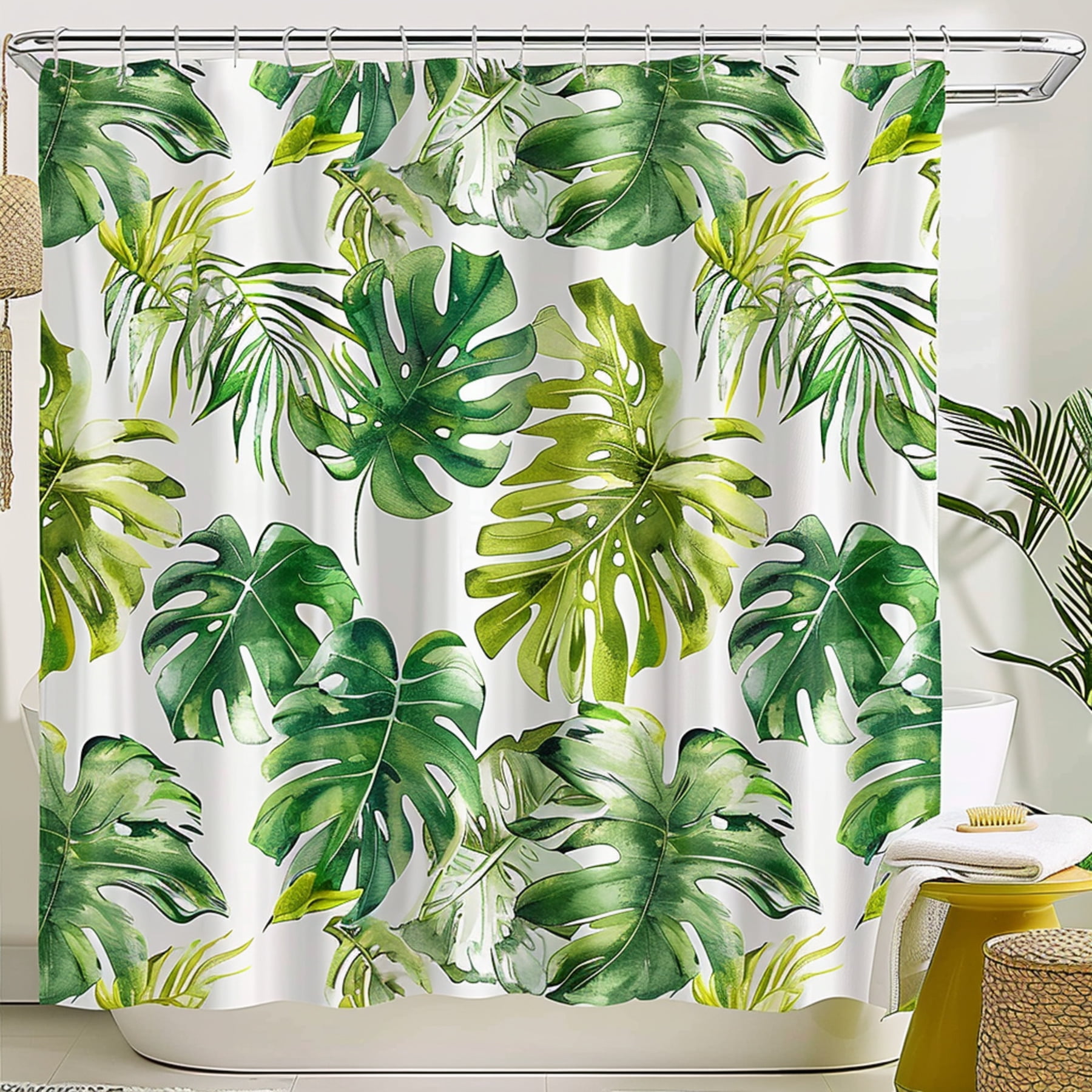 Exquisite Tropical Rainforest Shower Curtain Vibrant Monstera Deliciosa