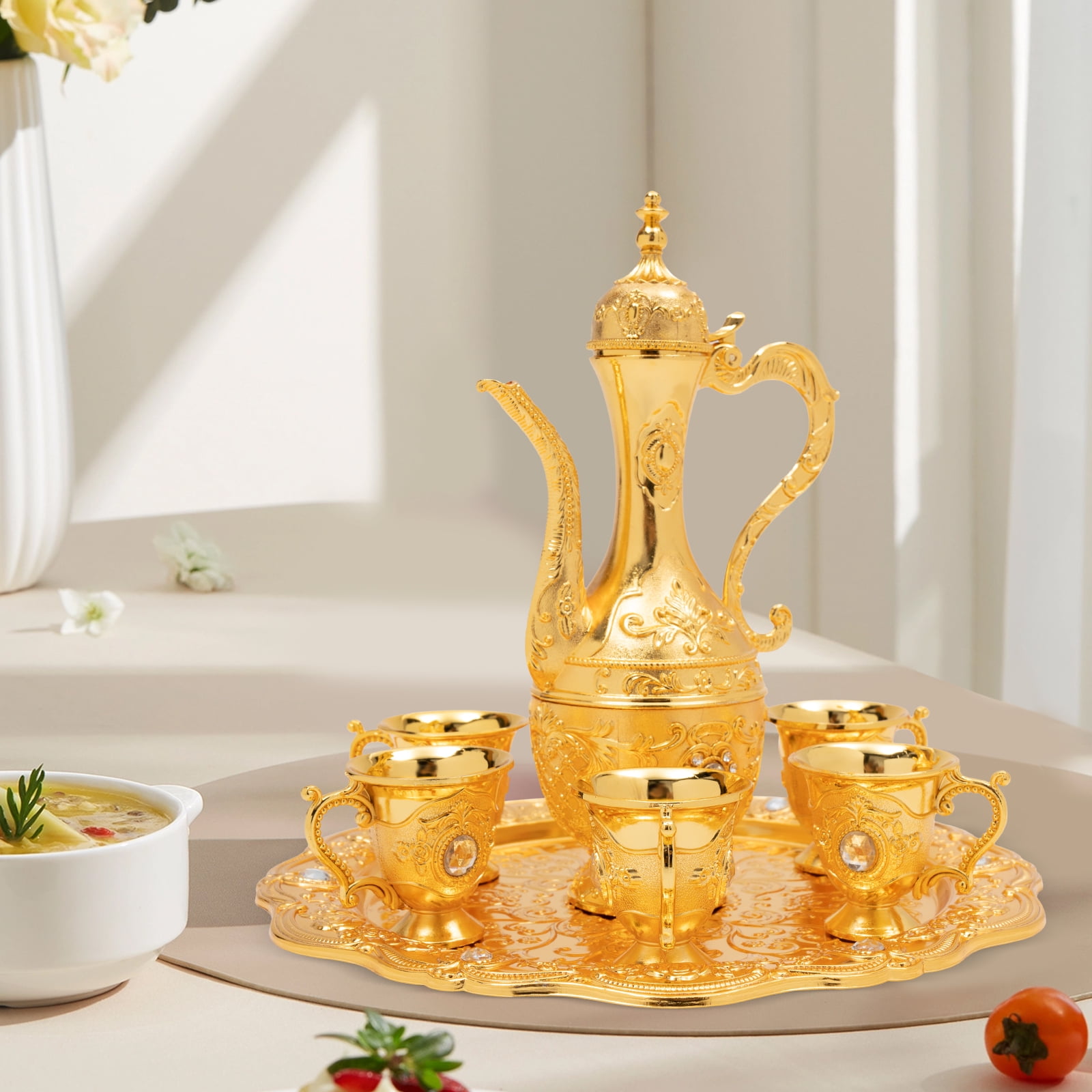 Exquisite Turkish Tea Set - Zinc Alloy Teapot, 6 Teacups, and ...
