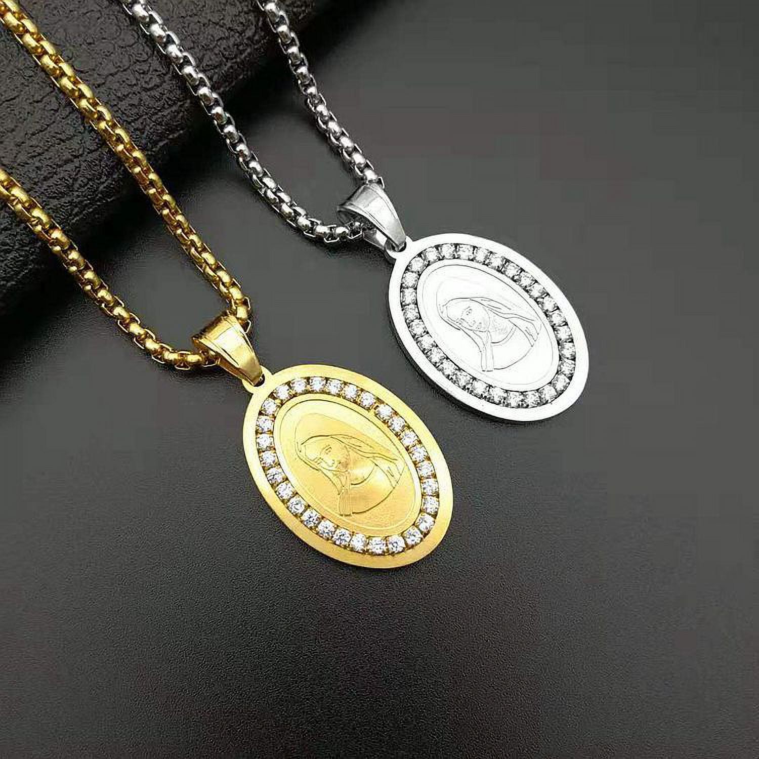 Exquisite Virgin Mary Blessing 14K Yellow Gold Pendant Necklace for Men ...