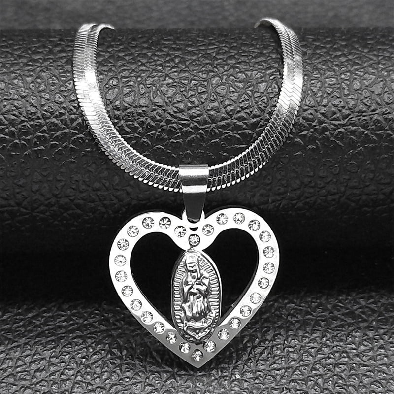 Exquisite Virgin Mary Heart 14K Yellow Gold Necklace for Women Men ...