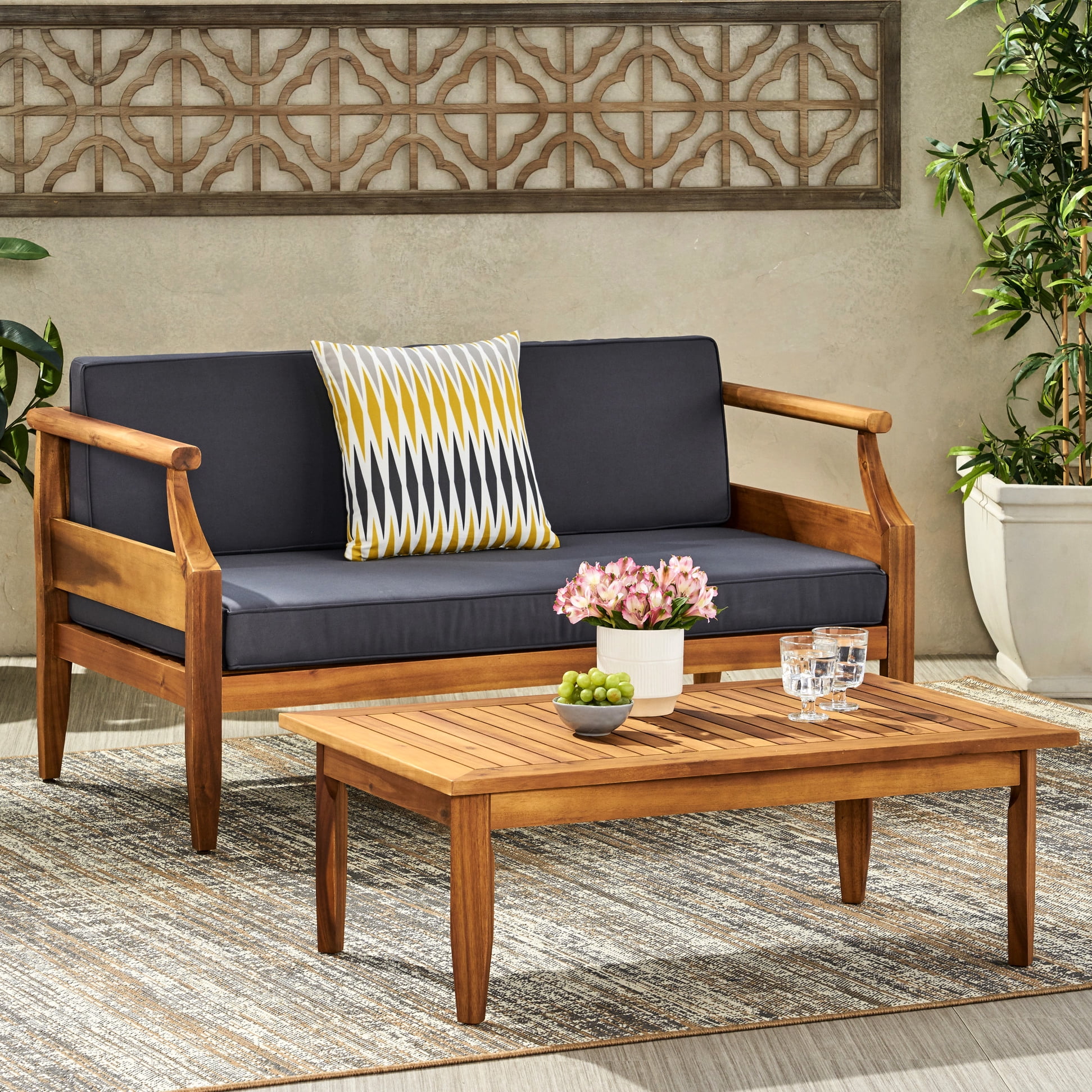 Exquisite Wood Outdoor With Finish And Dark Gray Seat Cushions ...