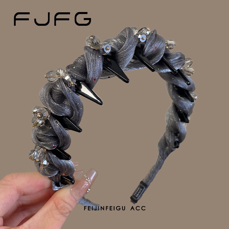 Exquisite crystal wave hair bands female fluffy high skull headband ...