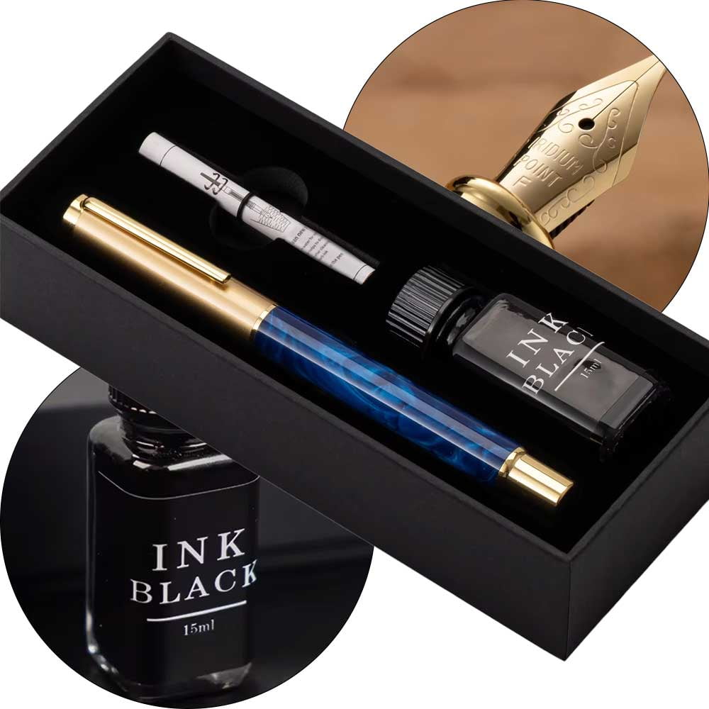 Exquisite resin fountain pen set with medium nib - includes 15 ml ink ...