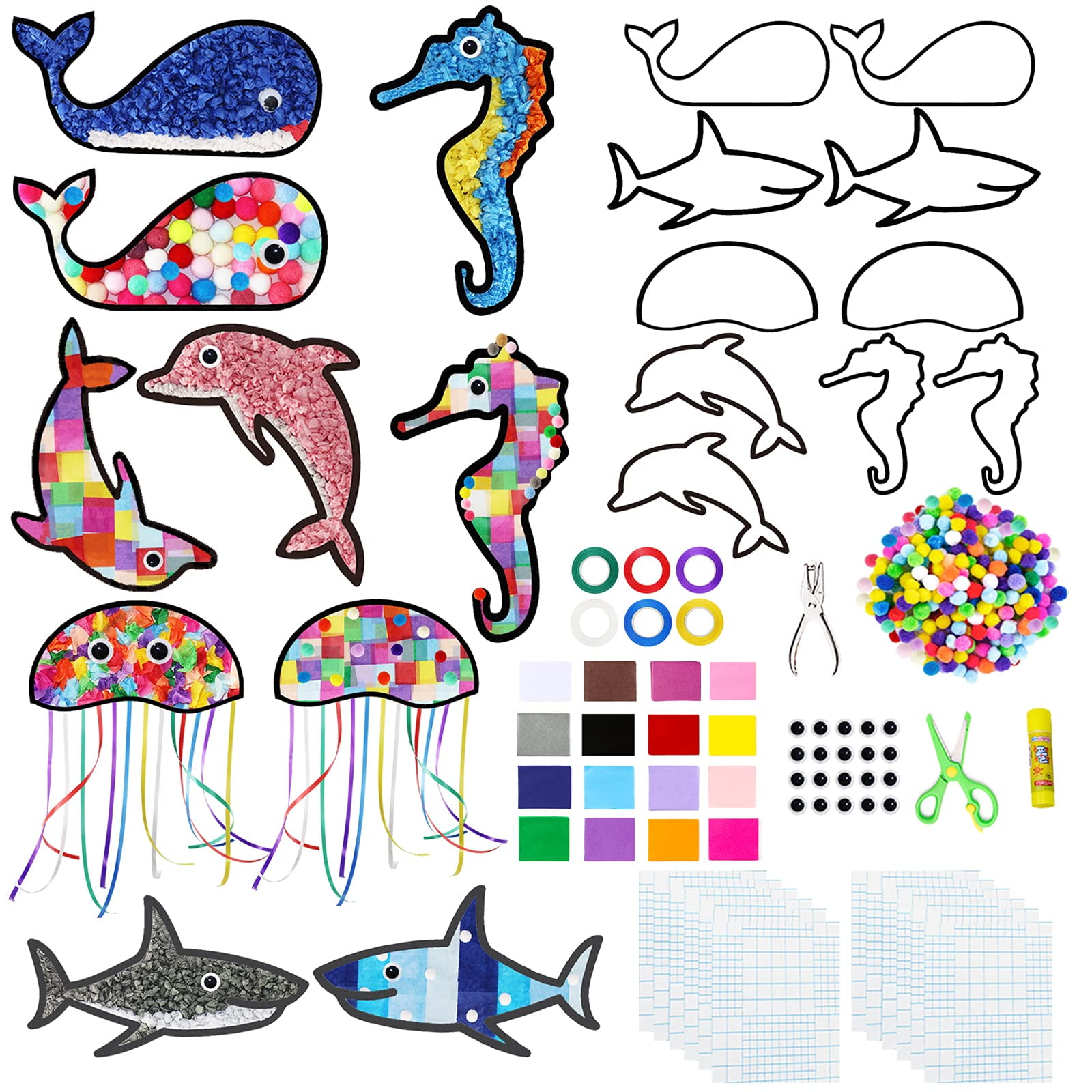 Exquiss1800 Pcs Marine Animals Tissue Paper Suncatcher Crafts Seahorse ...