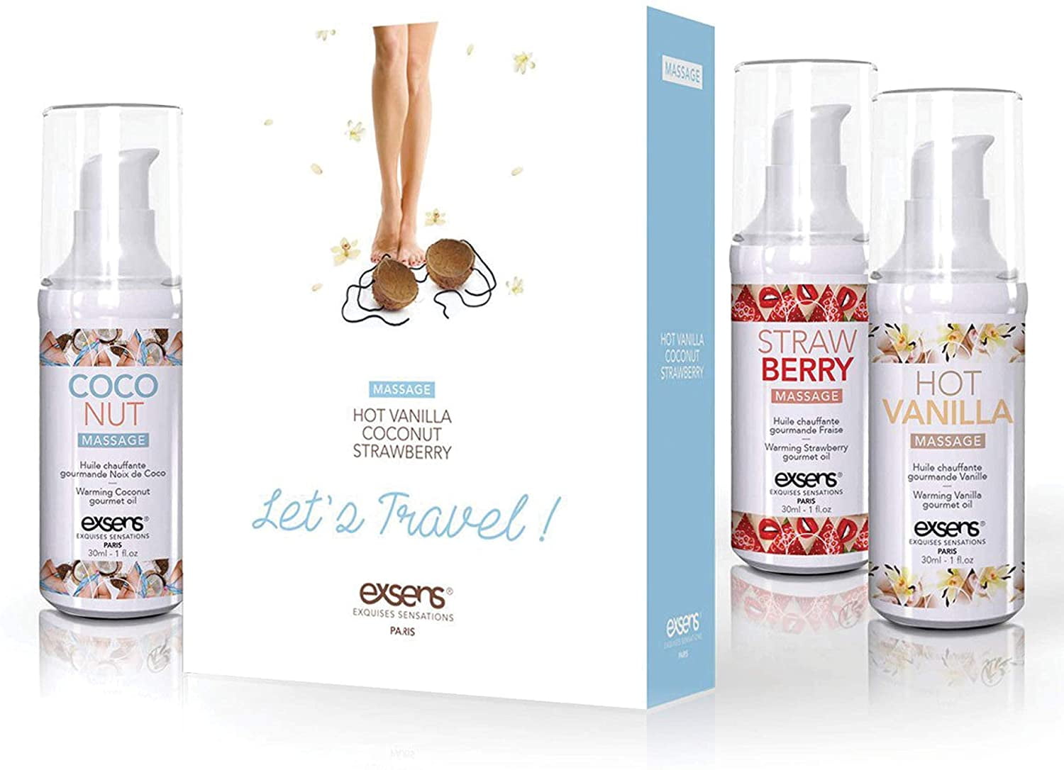 Exsens Lets Travel Warming Intimate Massage Oil Kit Flavored Gel T