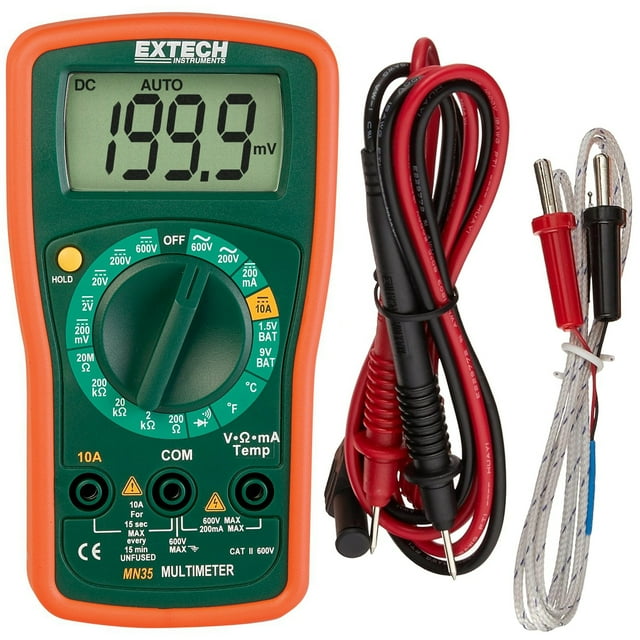 Extech Digital Manual Ranging Multimeter, AC & DC Voltage to 600V, DC ...