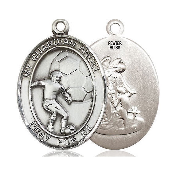 Extel Large Pewter Guardian Angel Soccer Medal Pendant Necklace Charm ...