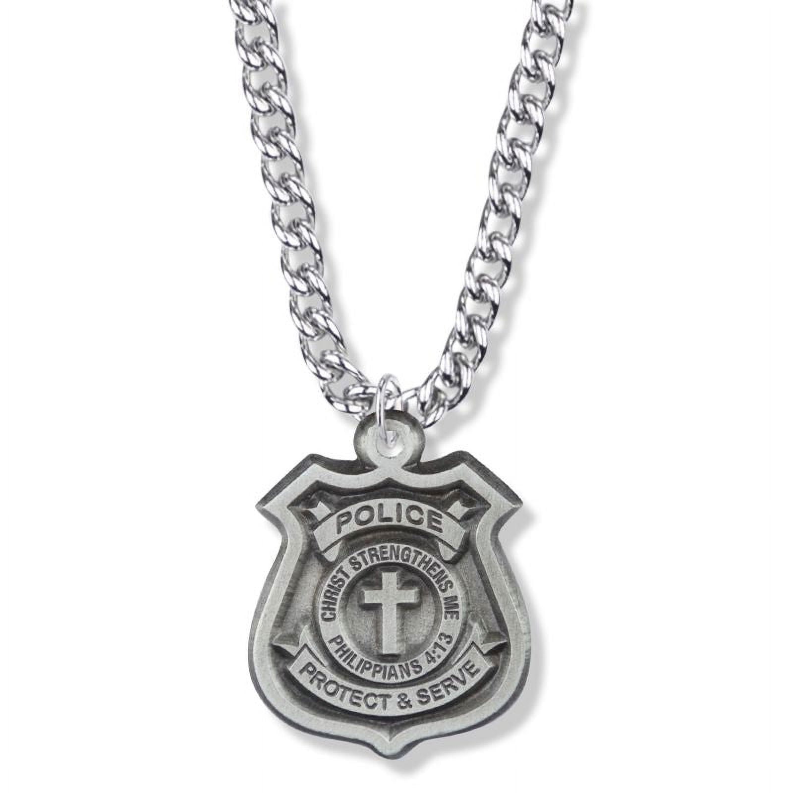 Extel Large Pewter Police Shield Medal Pendant with Cross and ...