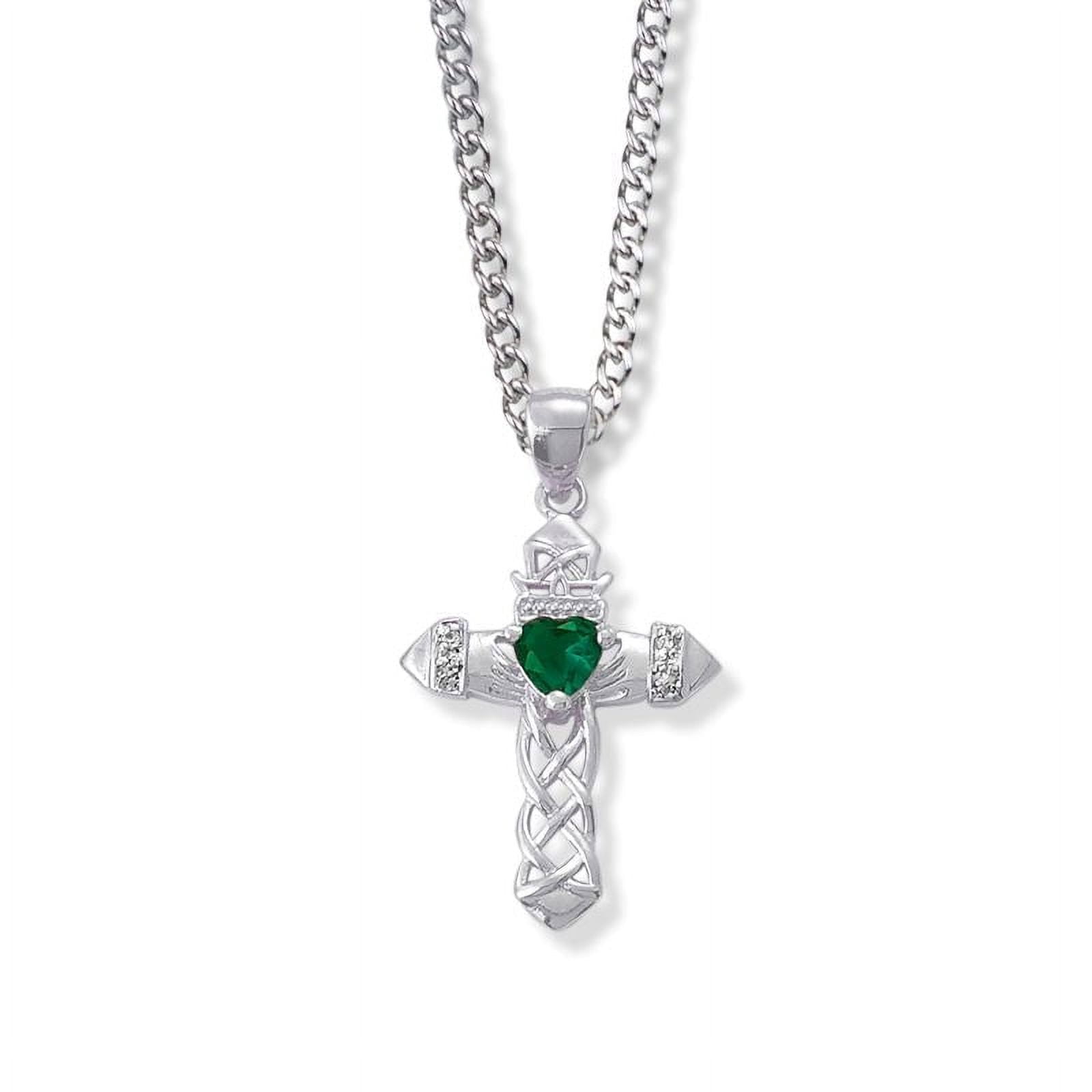 Extel Large Sterling Silver Claddagh with Green CZ Stone Center Cross ...