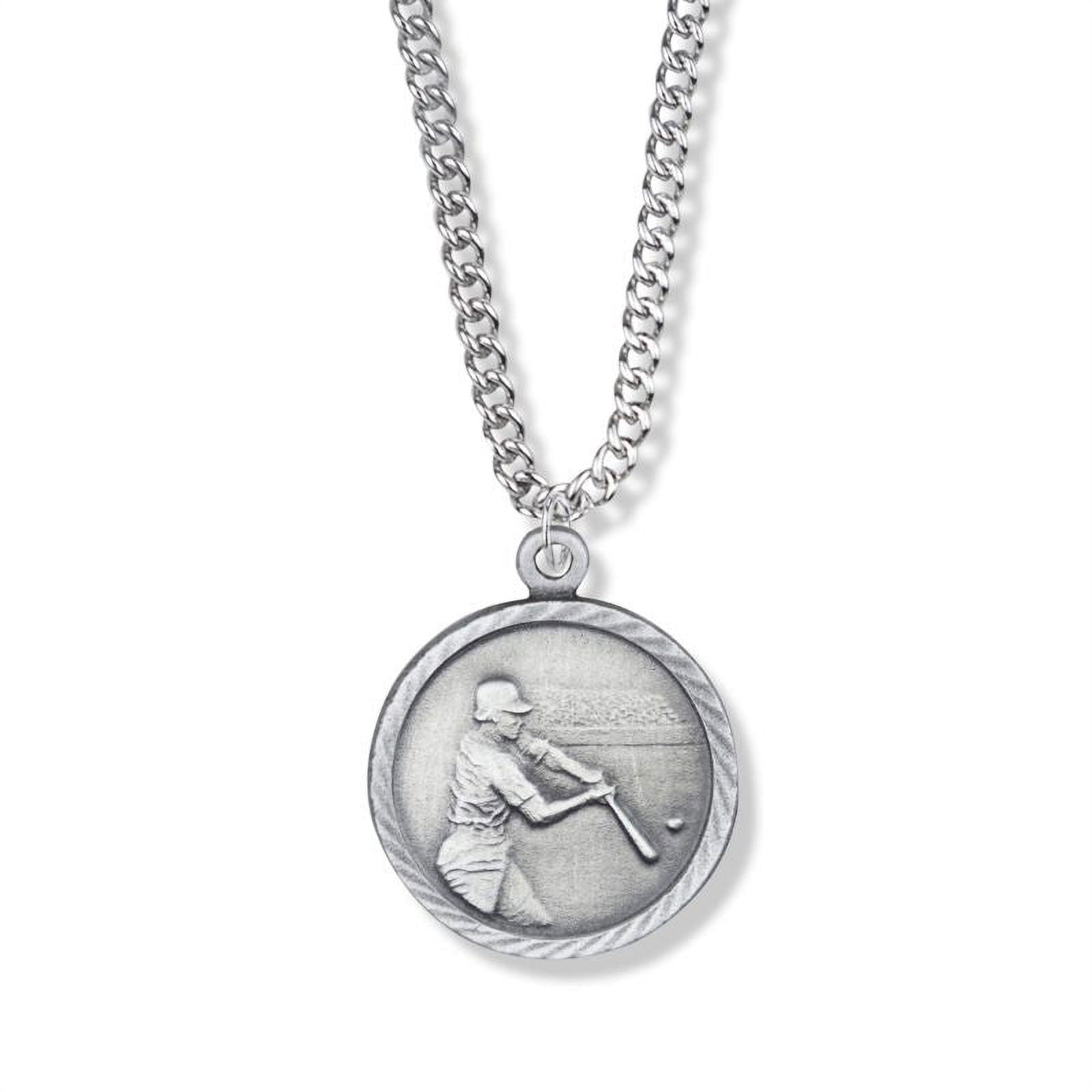 Extel Medium Pewter Round Boys Baseball Medal Pendant with Cross on ...