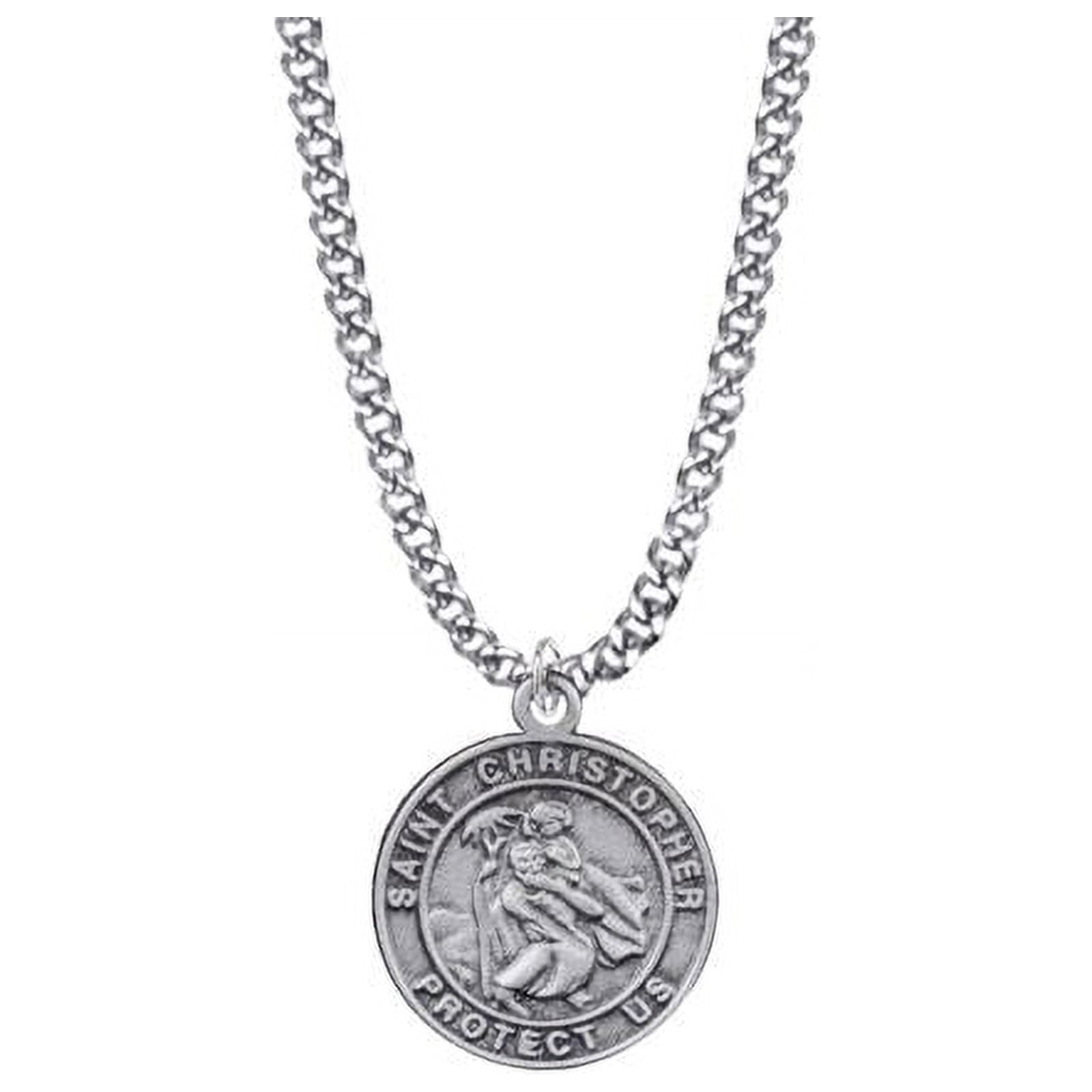 Extel Medium Pewter Small Round Saint Christopher Medal Pendant, Patron ...