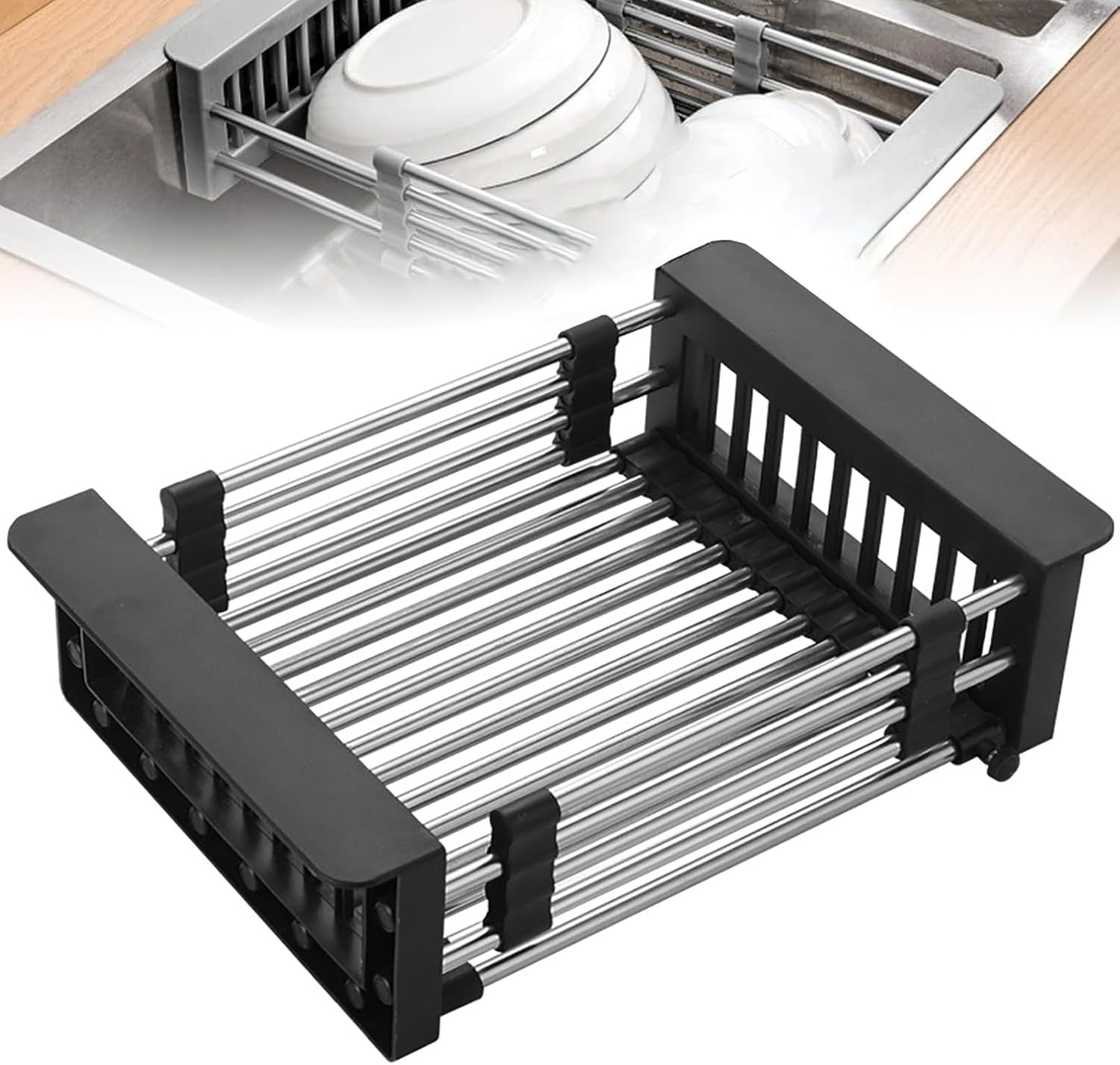 Extend Kitchen Sink Drain Basket,Stainless Steel Retractable Sink Rack ...