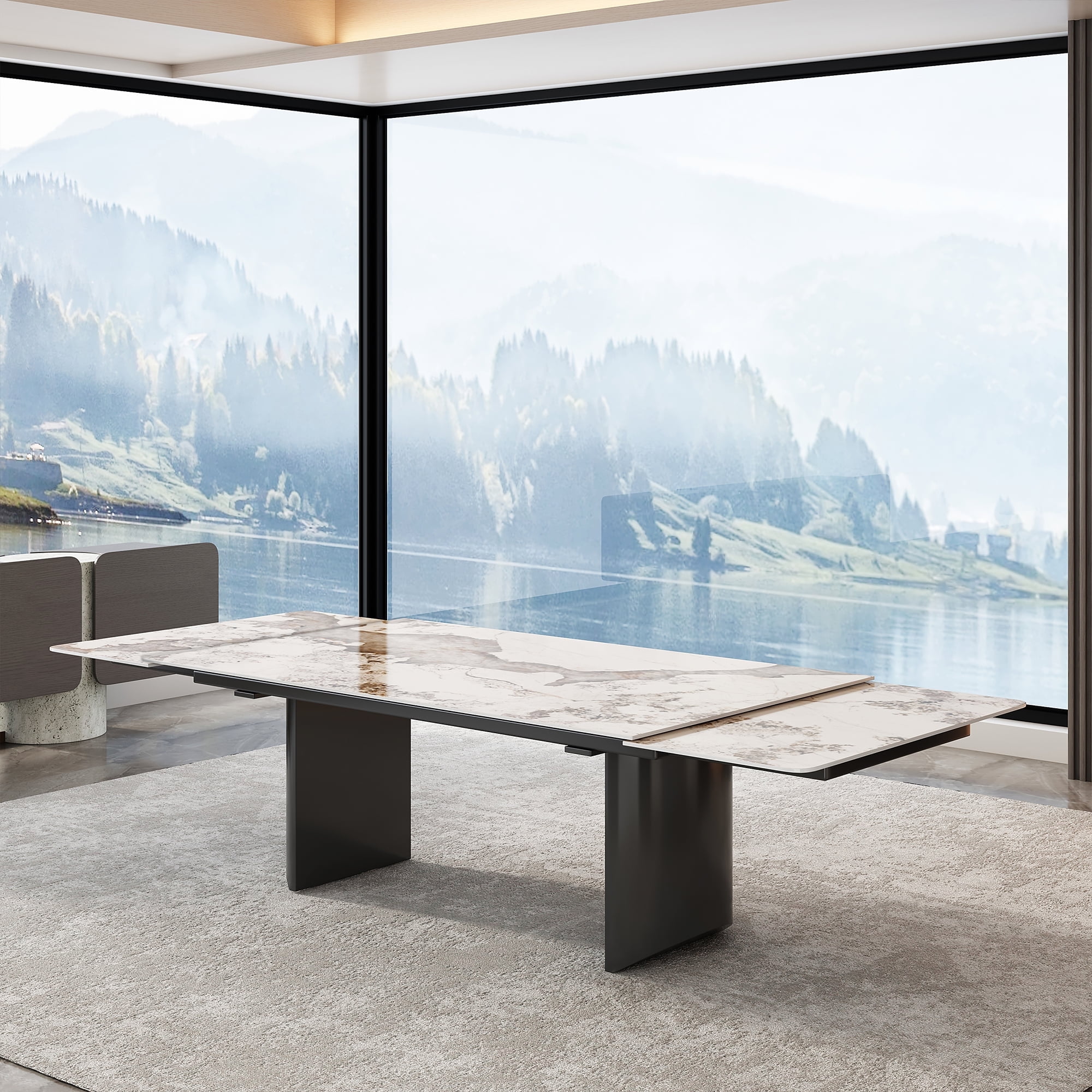 siu want Expandable Rectangle Dining Table, Sintered Stone Top ...