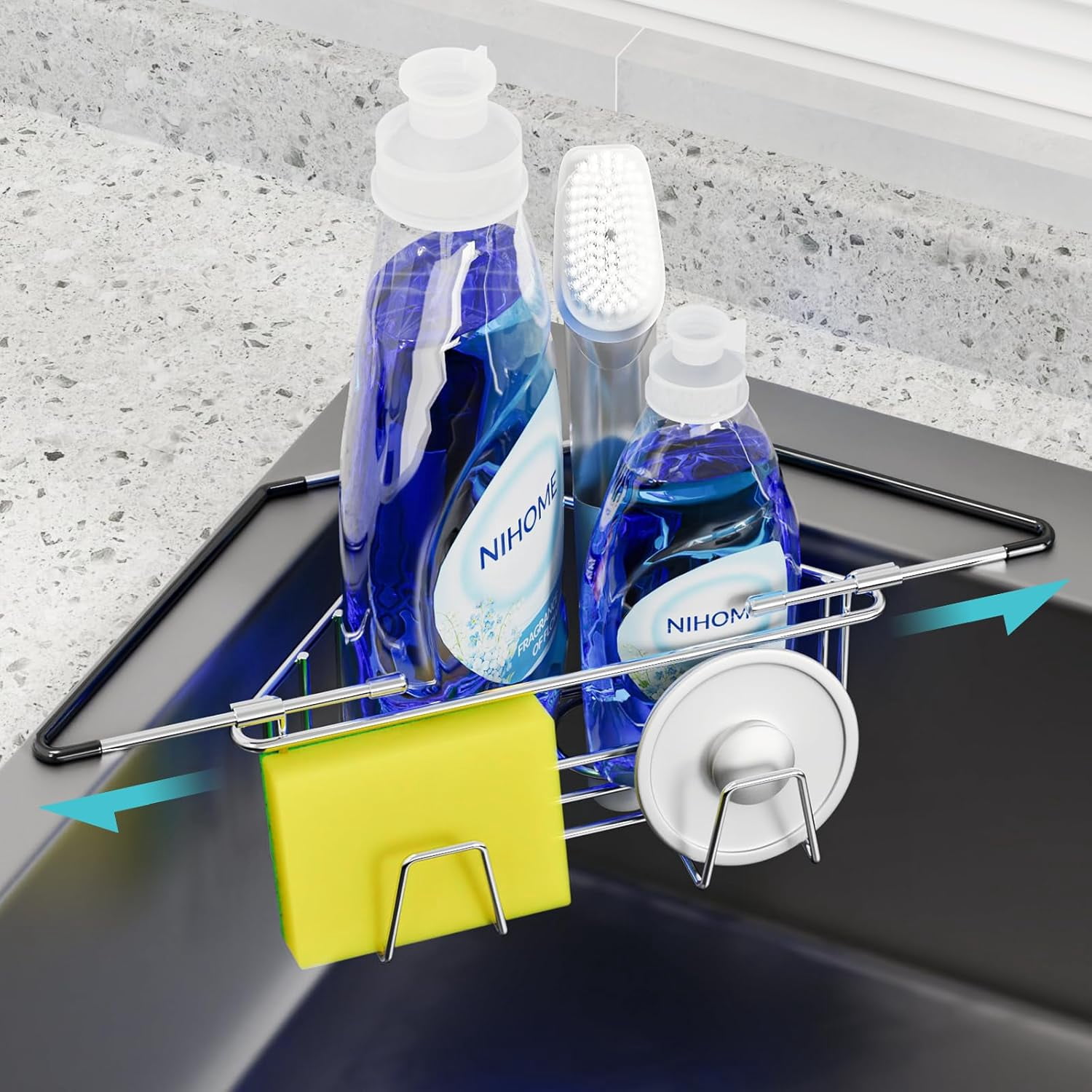 Extendable Arm Stainless Steel Kitchen Sink Corner Caddy, Easy Install ...