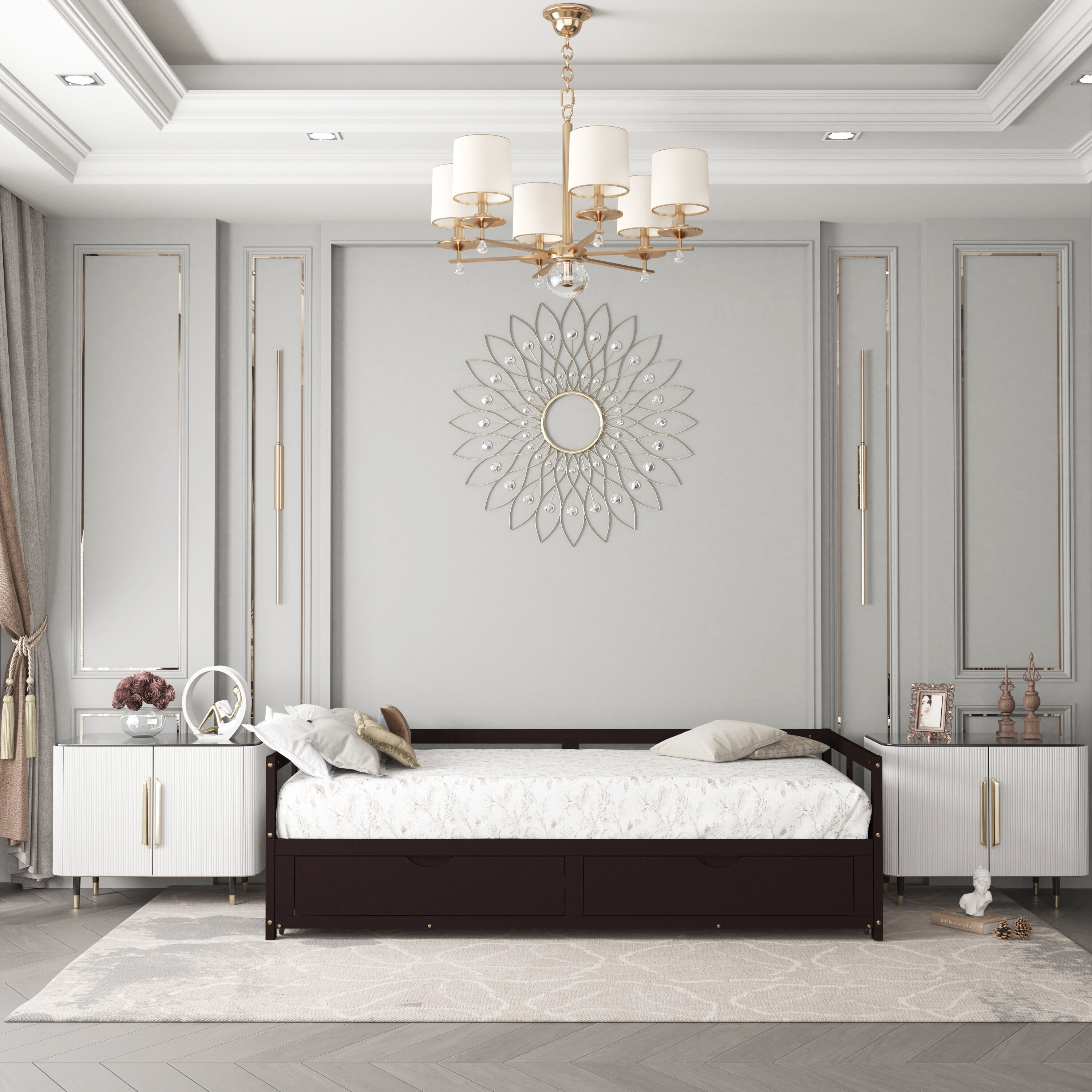 Extendable Bed Daybed with Two Drawers Espresso - Walmart.com