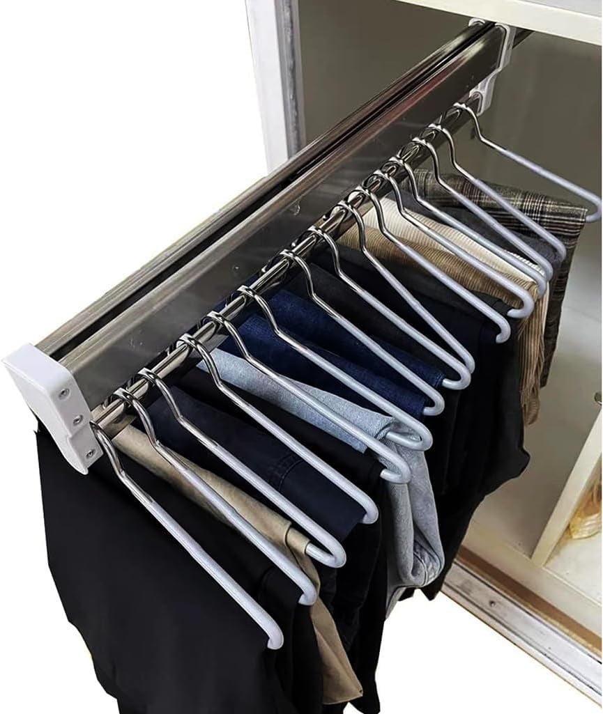 Extendable Clothes Rail with 2 Sliding Tracks, Pull-Out Closet Rod ...