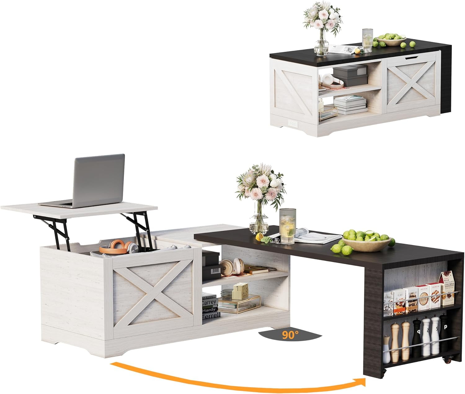 Extendable Coffee Table with Charging Station,Reversible Living Room ...