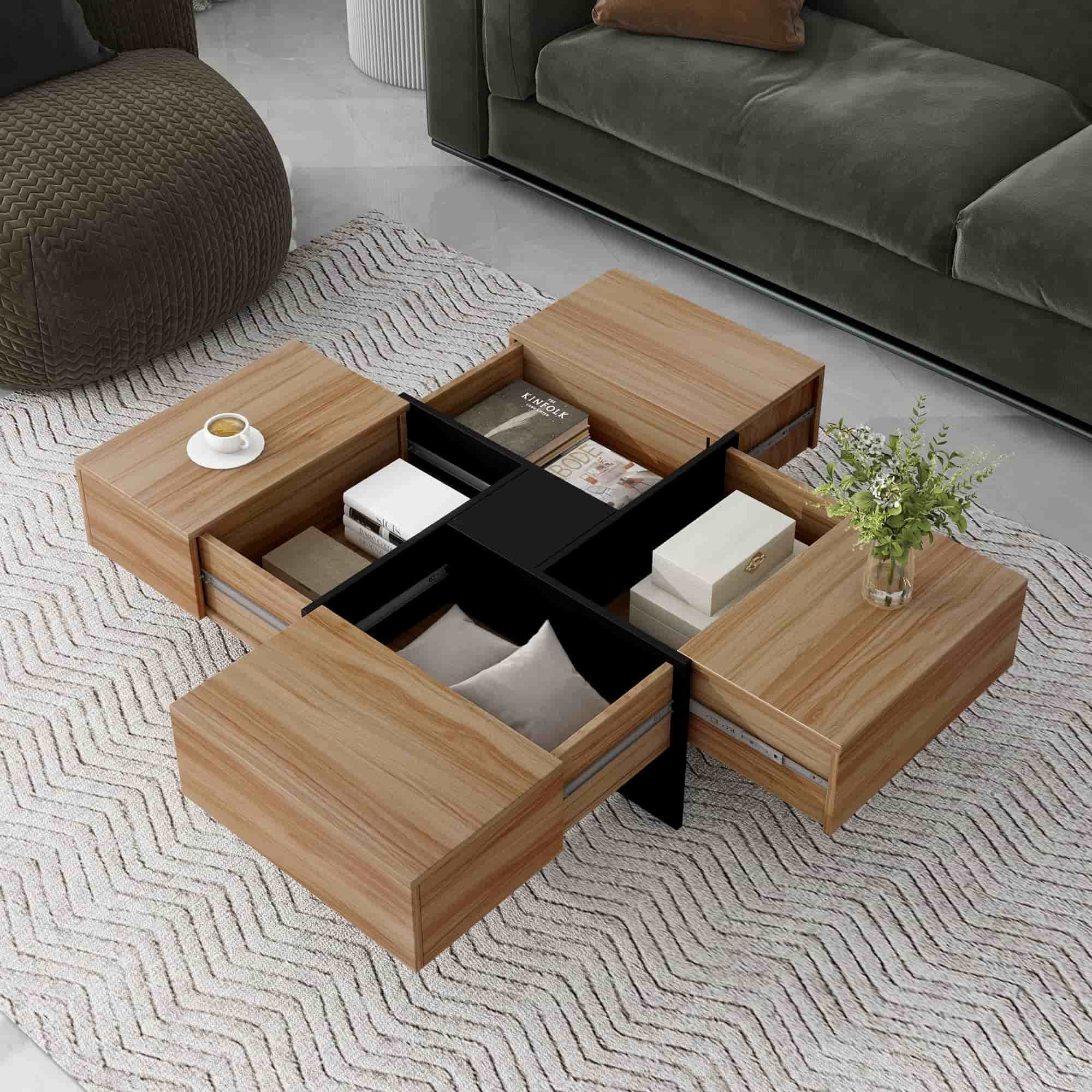 Extendable Coffee Table with Hidden Storage, Modern Square Lift Top ...