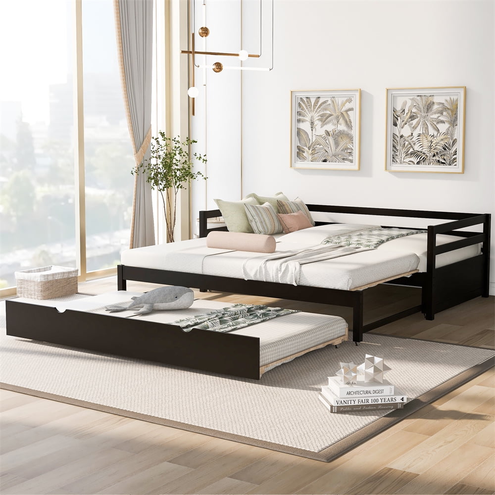 Extendable Daybed with Trundle, Solid Wood Twin or Double Twin Daybed ...
