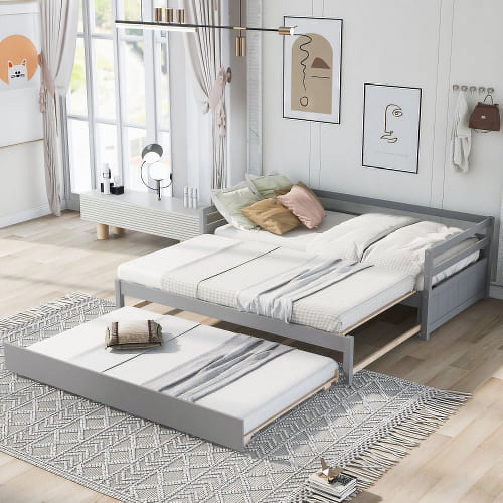 Extendable Daybed with Trundle, Twin or Double Twin Foldable Daybed ...
