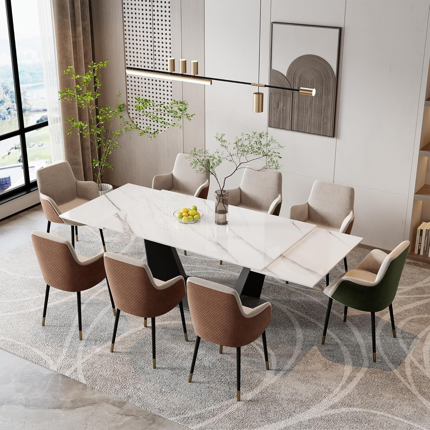 Extendable Dining Room Table for 6-12, Modern Dining Table Expandable ...