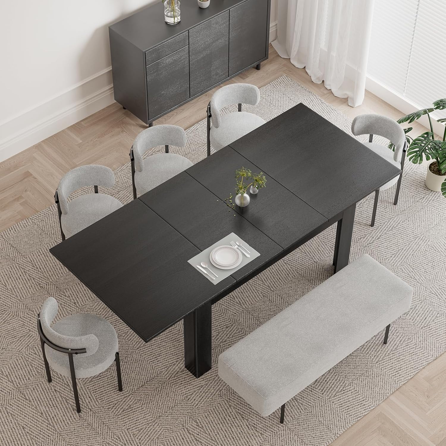 Extendable Dining Room Table for 6-10 Person, Plank and Beam Farmhouse ...