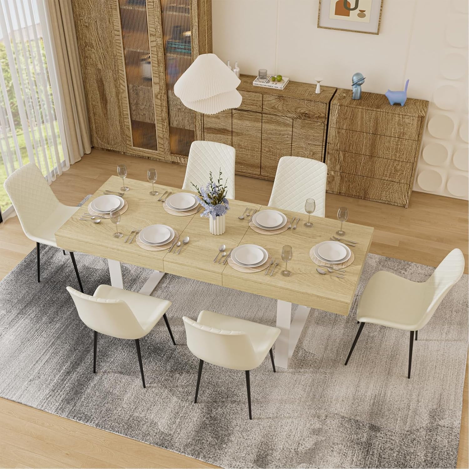 Extendable Dining Room Table for 6 8 10, Modern Farmhouse Wooden ...
