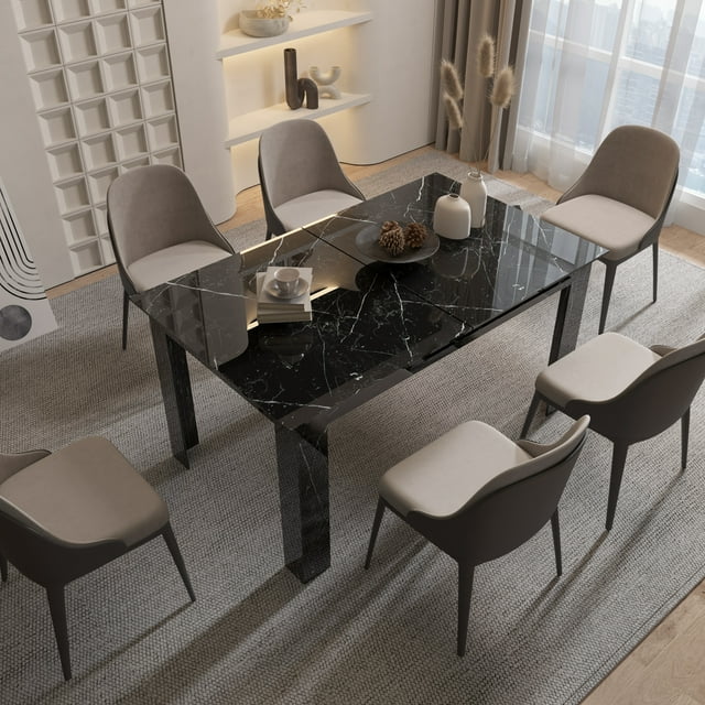 Extendable Dining Room Table for 8-10, Modern Rectangular Expandable ...