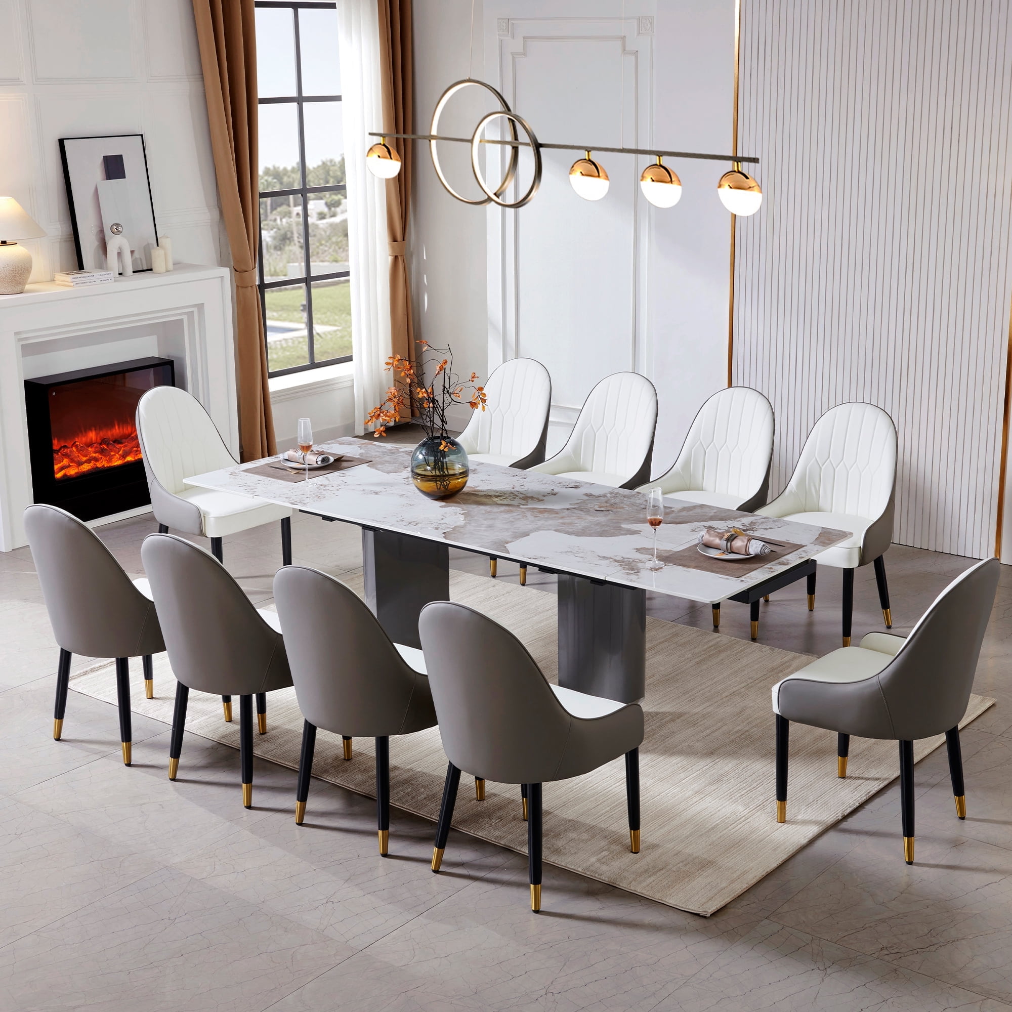 Extendable Dining Set for 10 People - Rectangular Sintered Stone Top ...