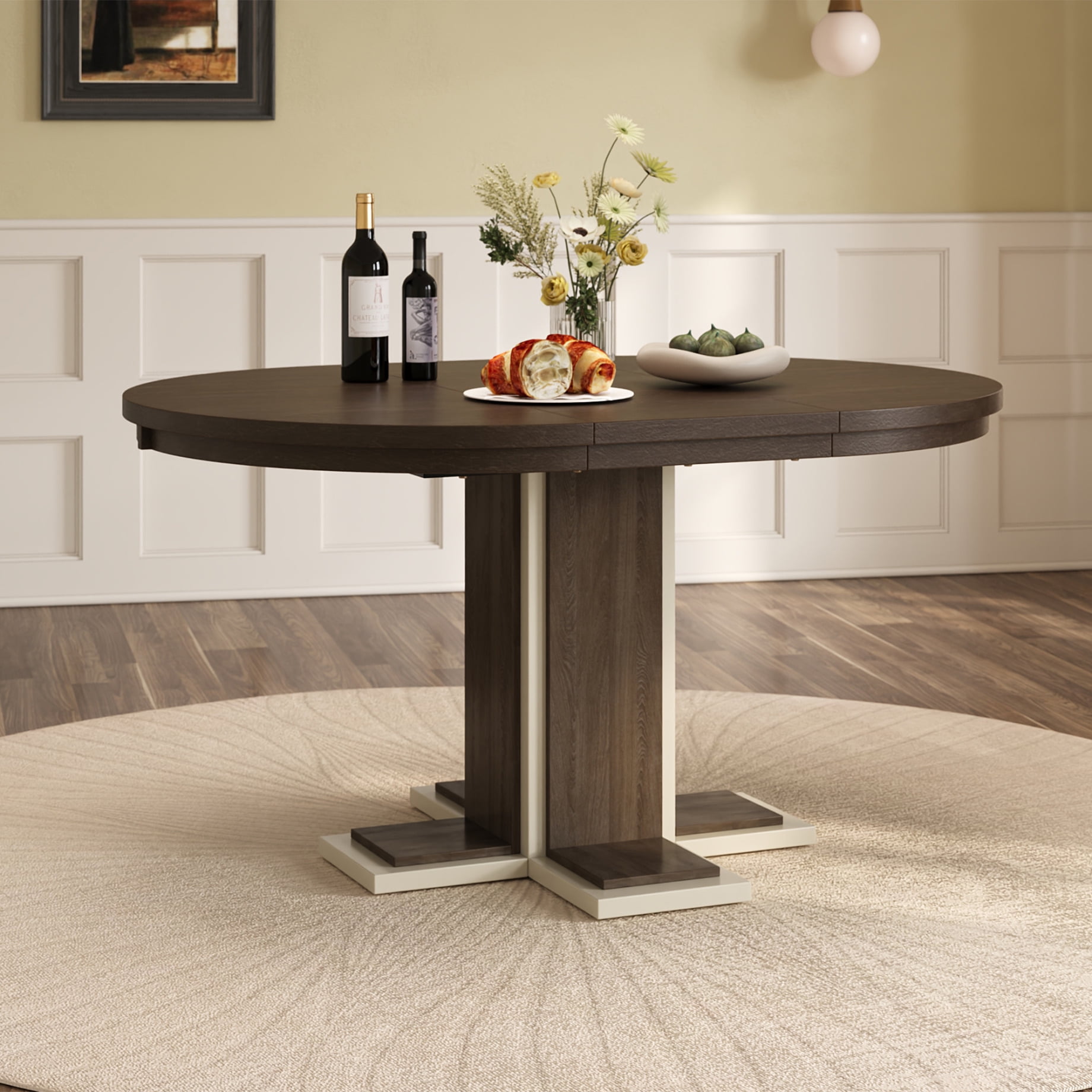 Extendable Dining Table with a 16-inch Middle Leaf, Retro Solid Wood ...