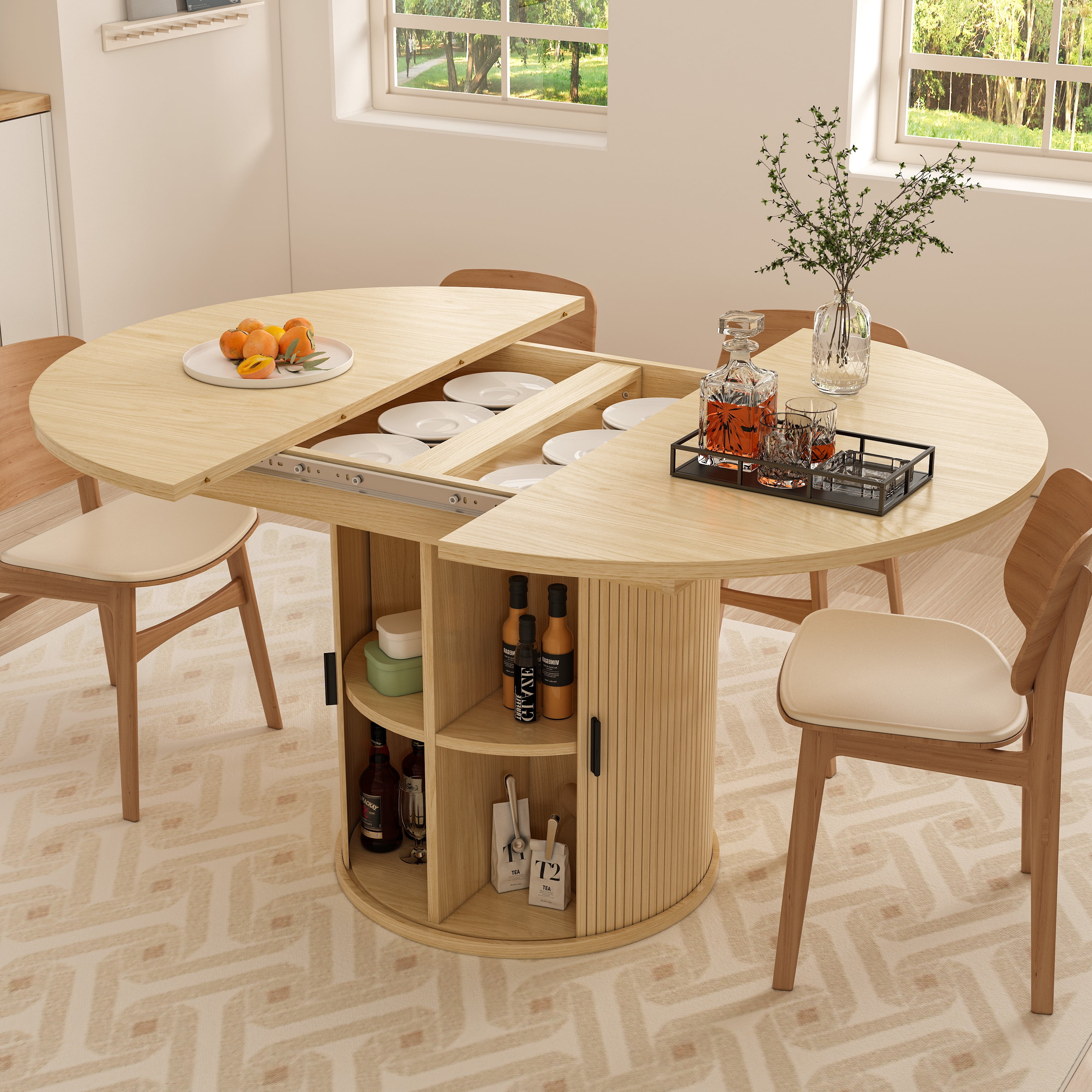 Extendable Dining Table 43-59", Suitable for Family Gatherings, Solid ...