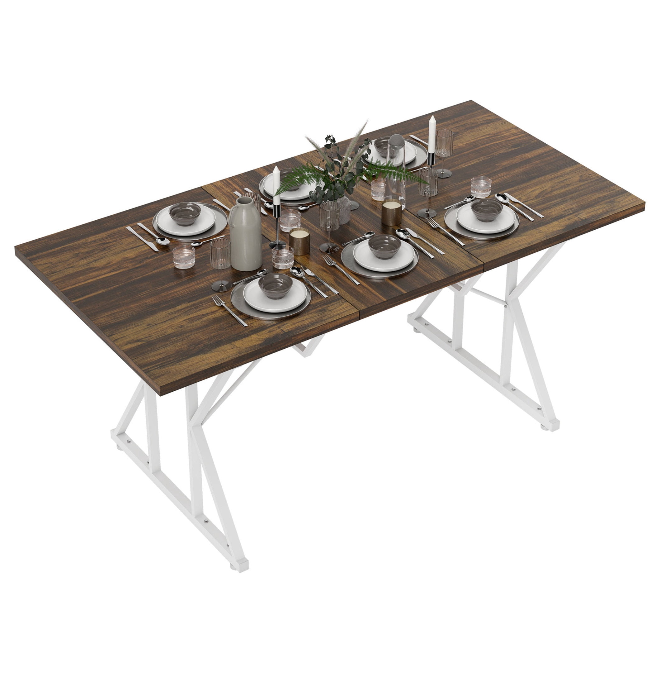 Extendable Dining Table 47-63 Inch, Farmhouse Kitchen Table for 6 ...