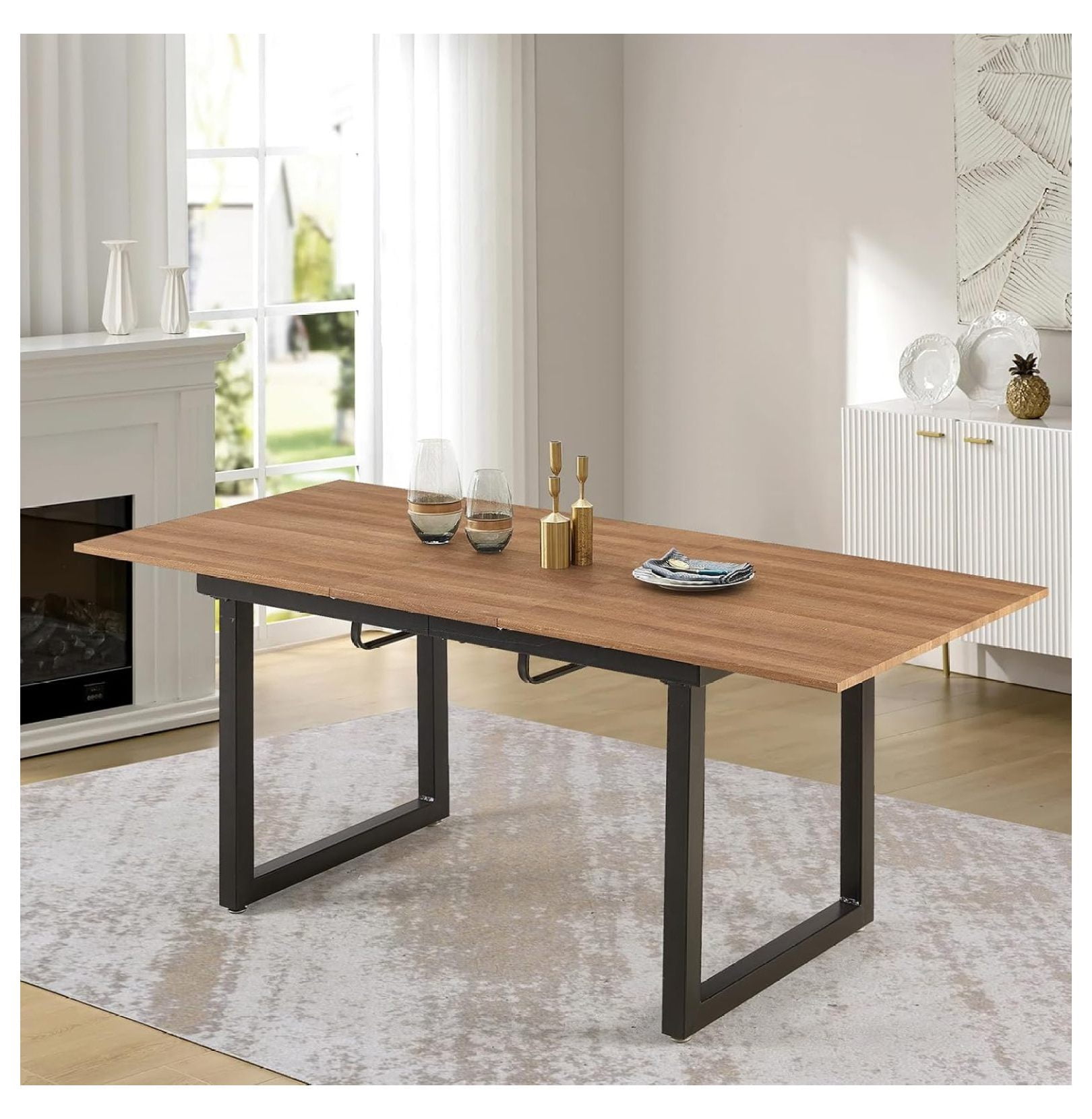 Extendable Dining Table 55-70 Inch, Modern Dining Table for 6-8 People ...