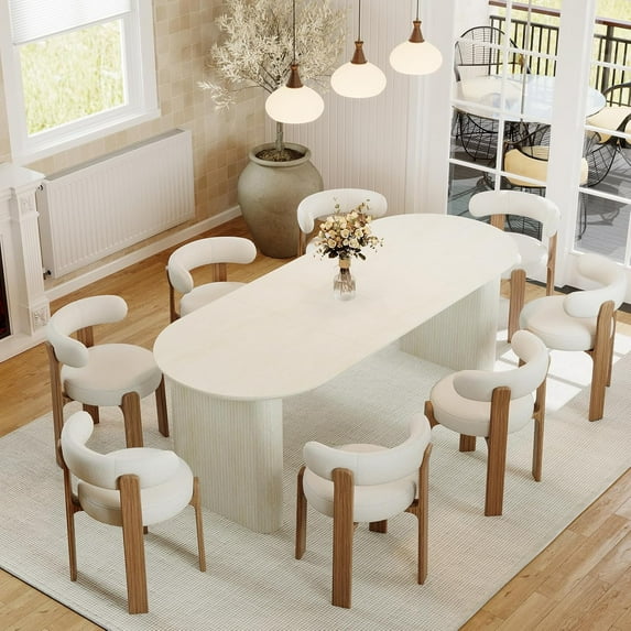 Extendable Dining Table, 55"- 78" Modern Kitchen Table, Farmhouse Oval ...