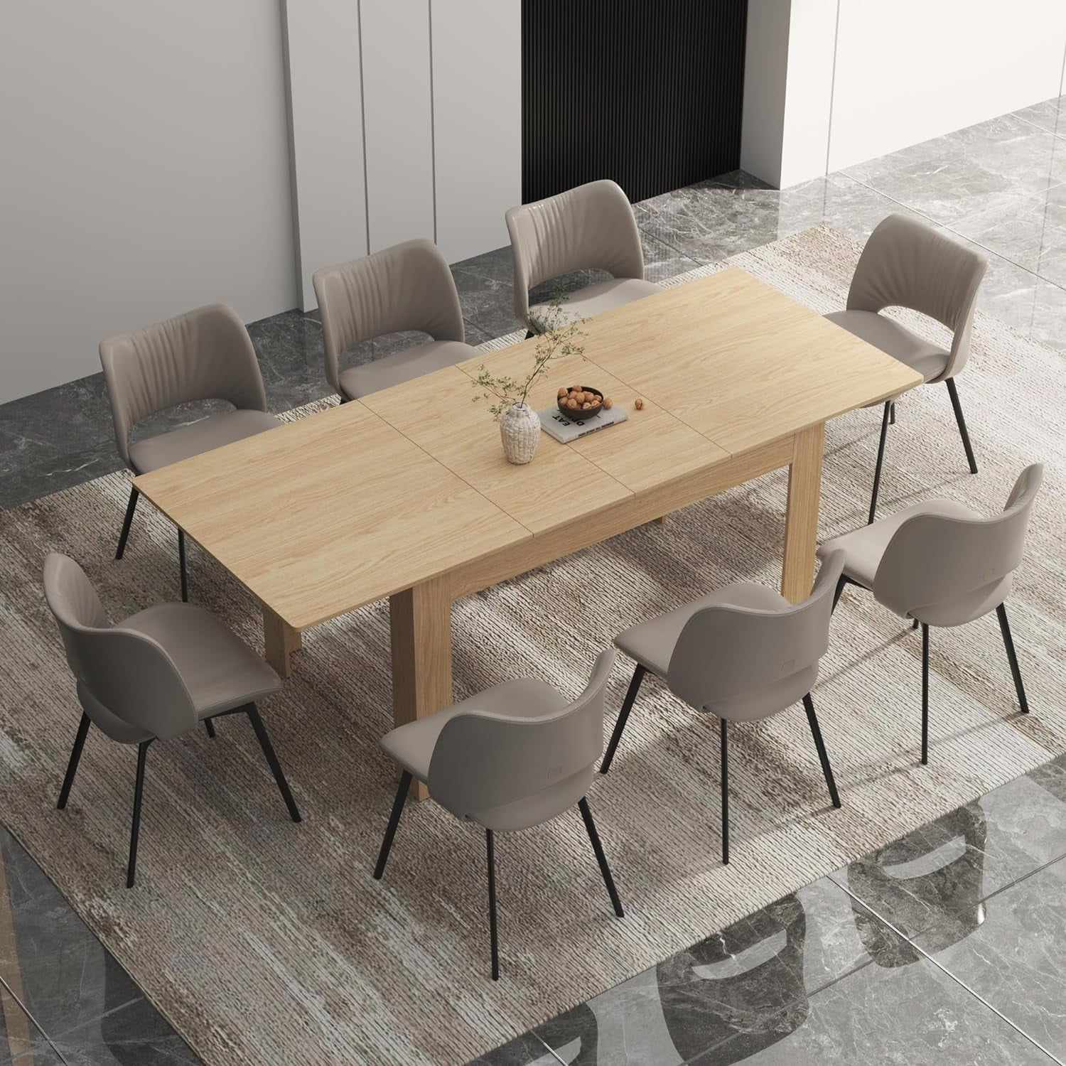 Extendable Dining Table for 6-10 Person, Wooden Dining Room Table ...
