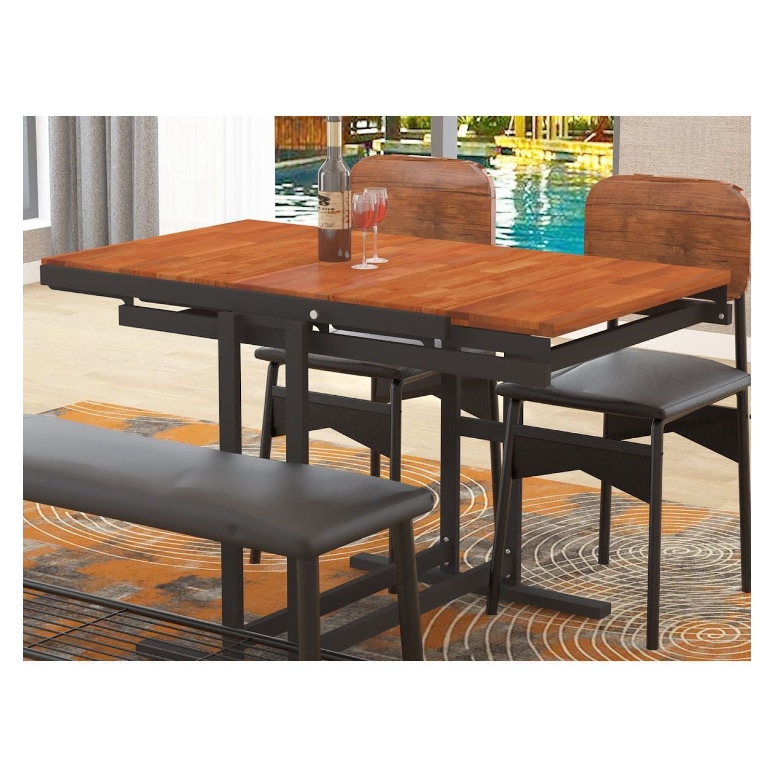 Extendable Dining Table Convertible 2 in 1 Shelf to Table with Metal ...