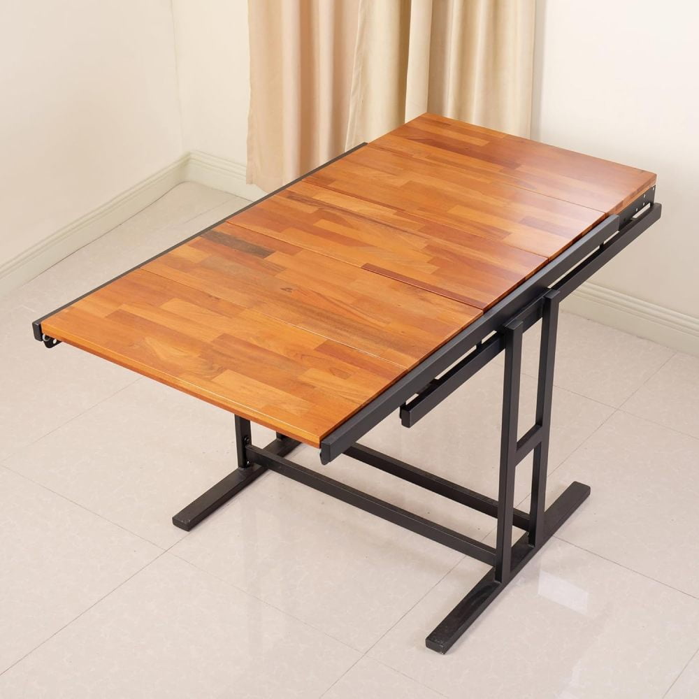 Extendable Dining Table Convertible 2 in 1 Shelf to Table with Metal ...