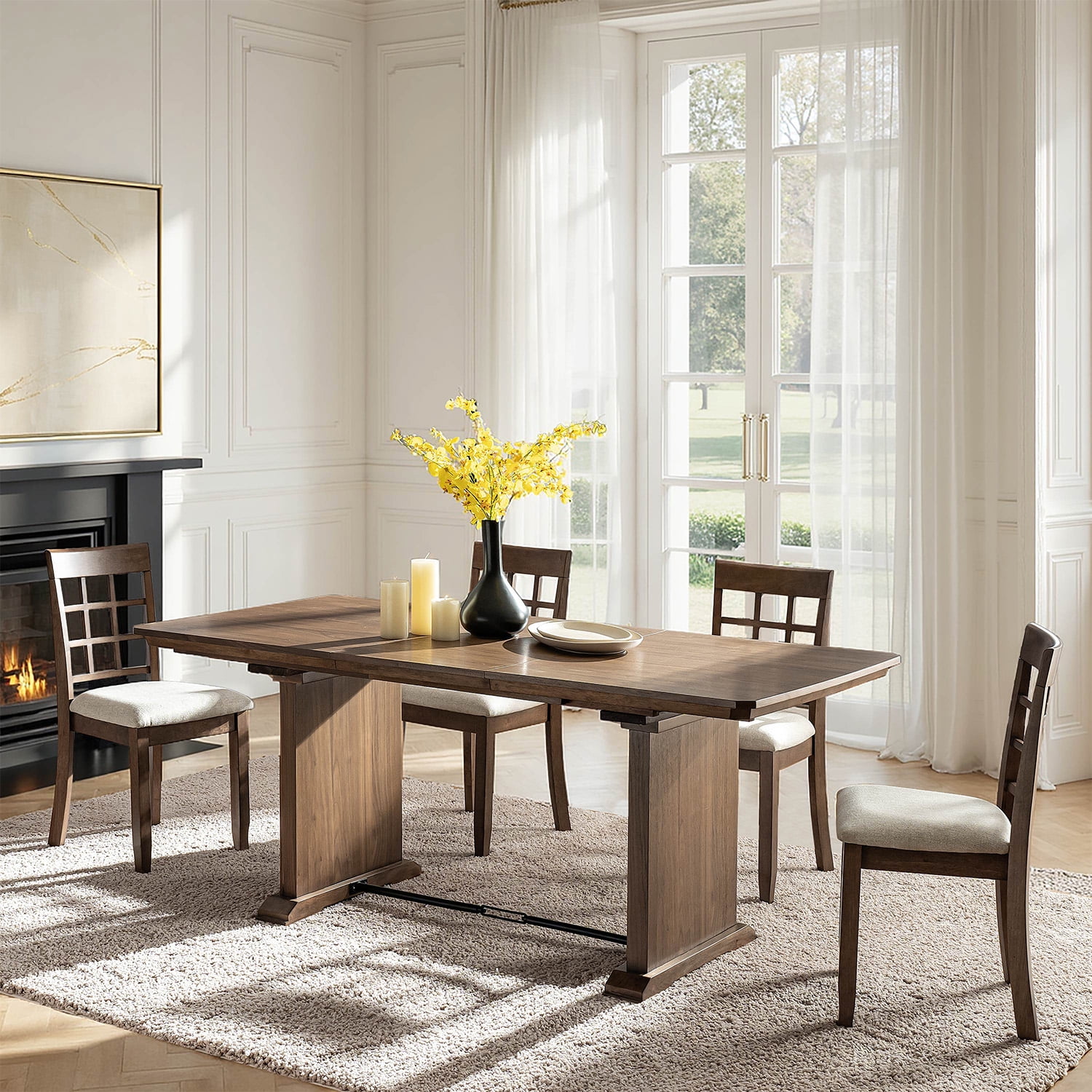 Extendable Dining Table, Modern Wood Kitchen Table Rectangular Table ...