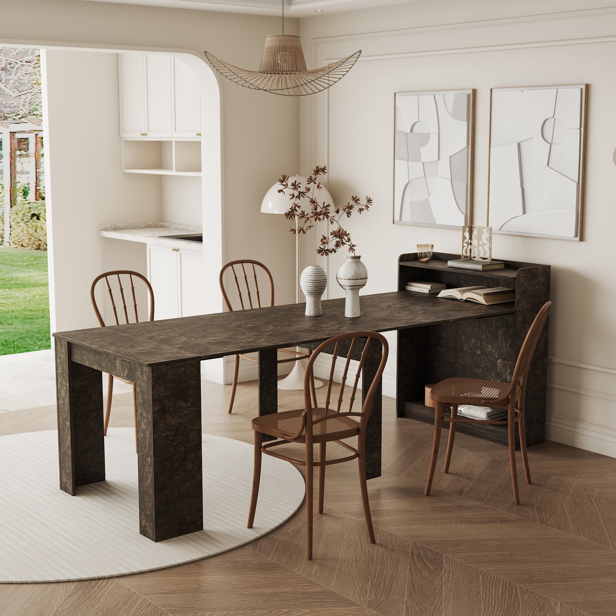 Triple Tree Extendable Dining Table with Storage, 98.43" to 20.67" MDF ...