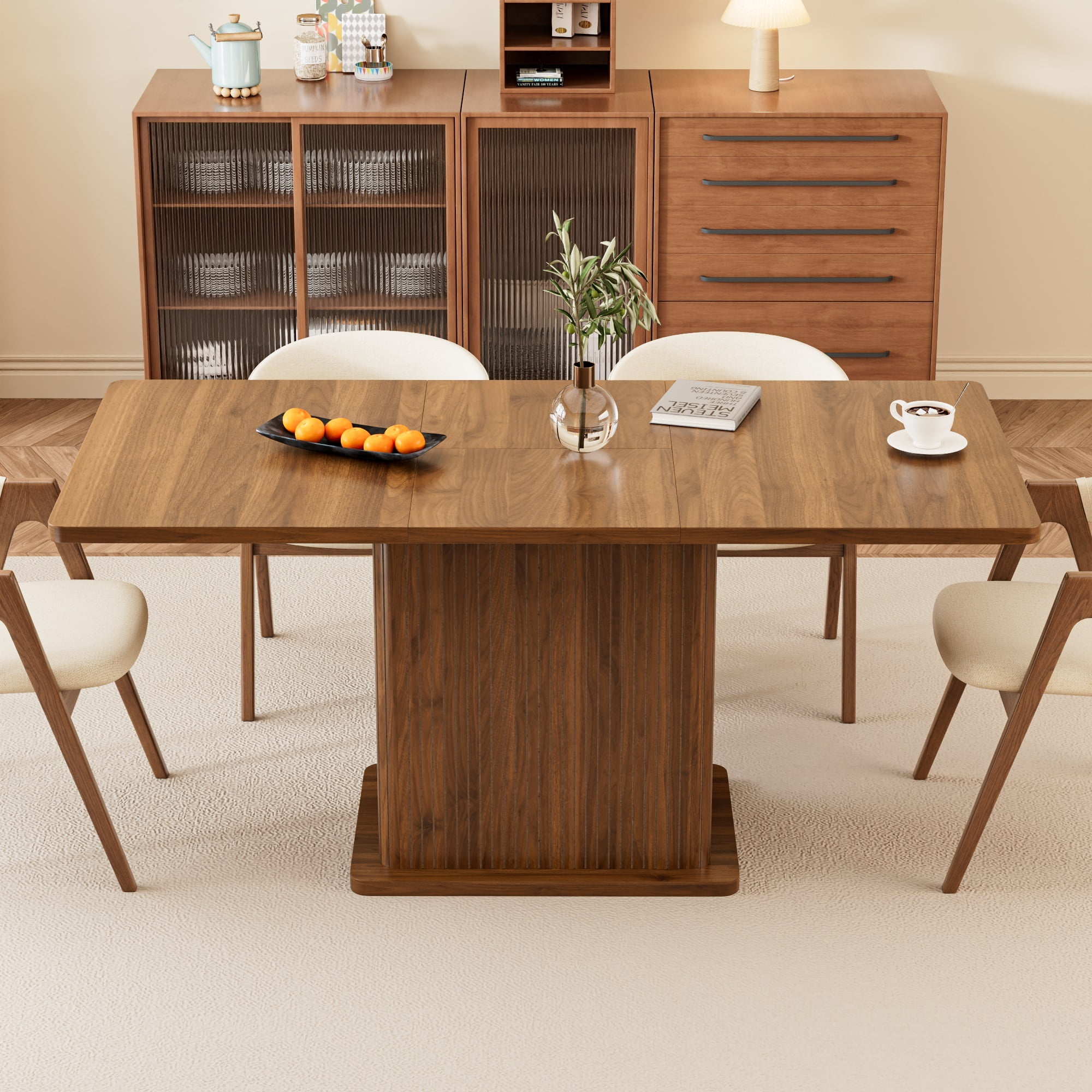 Extendable Dining Table for 4-8, Rectangle Dining Room Table with ...
