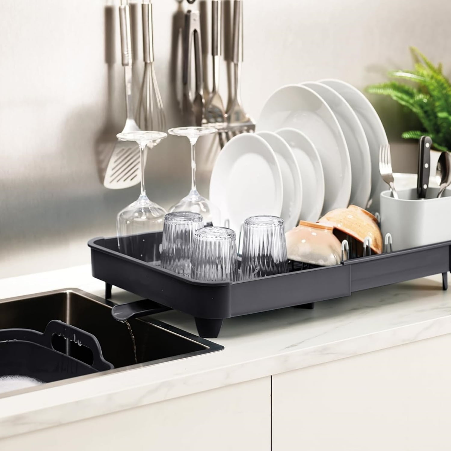 Extendable Dish Drying Rack with expanding Dual Parts, Non-Scratch ...