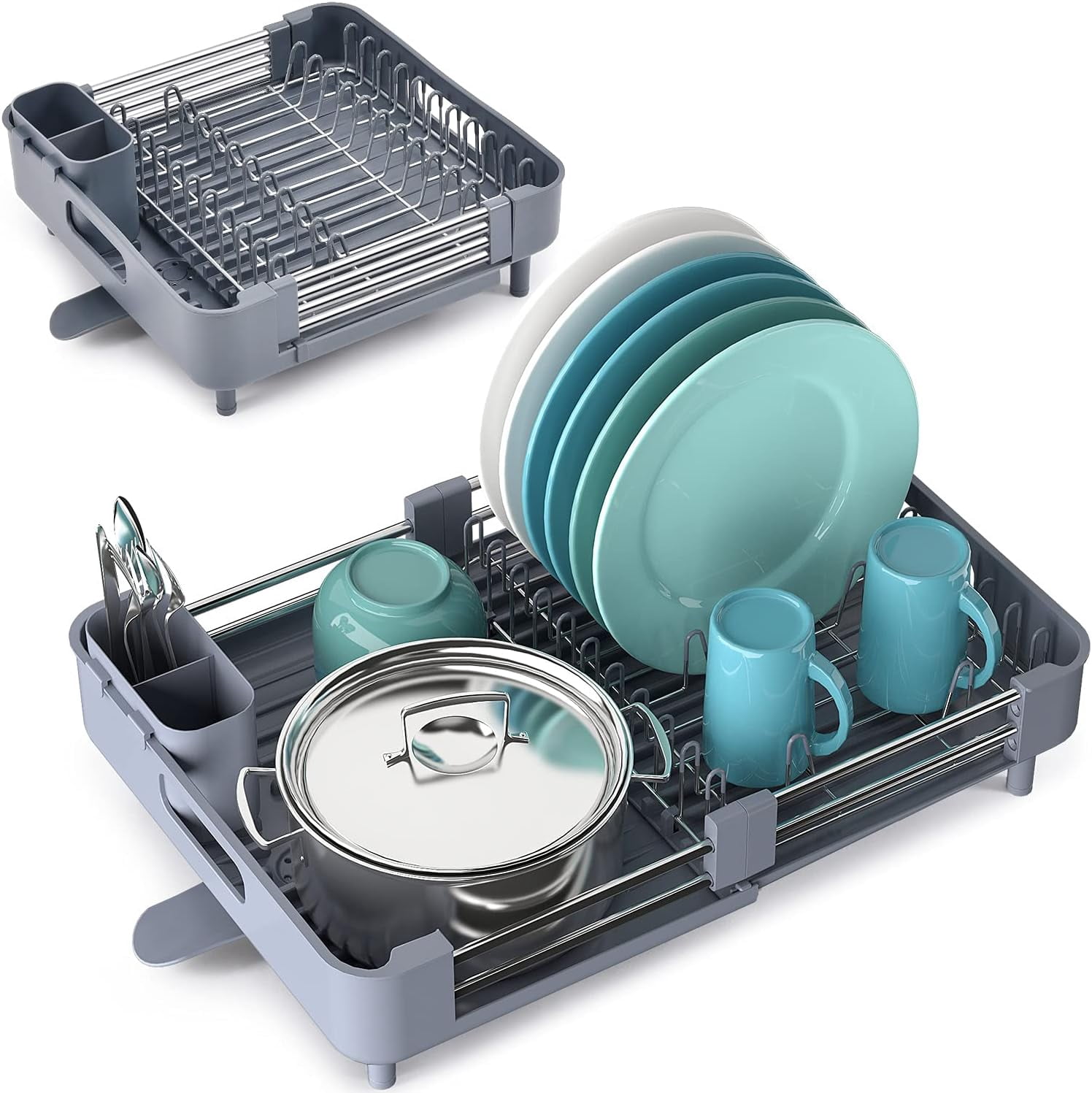 Extendable Dish Rack, Dual Part Dish Drainers with Non-Scratch and ...