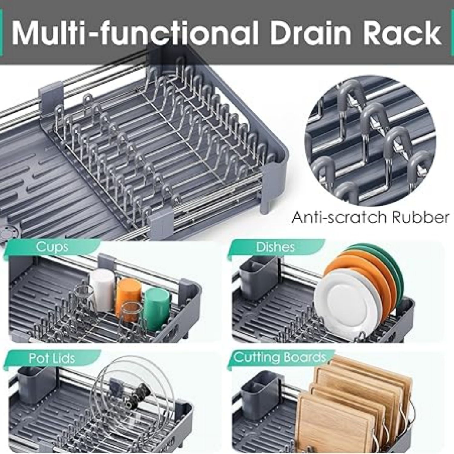 Extendable Dish Rack, Dual Part Dish Drainers with Non-Scratch and ...