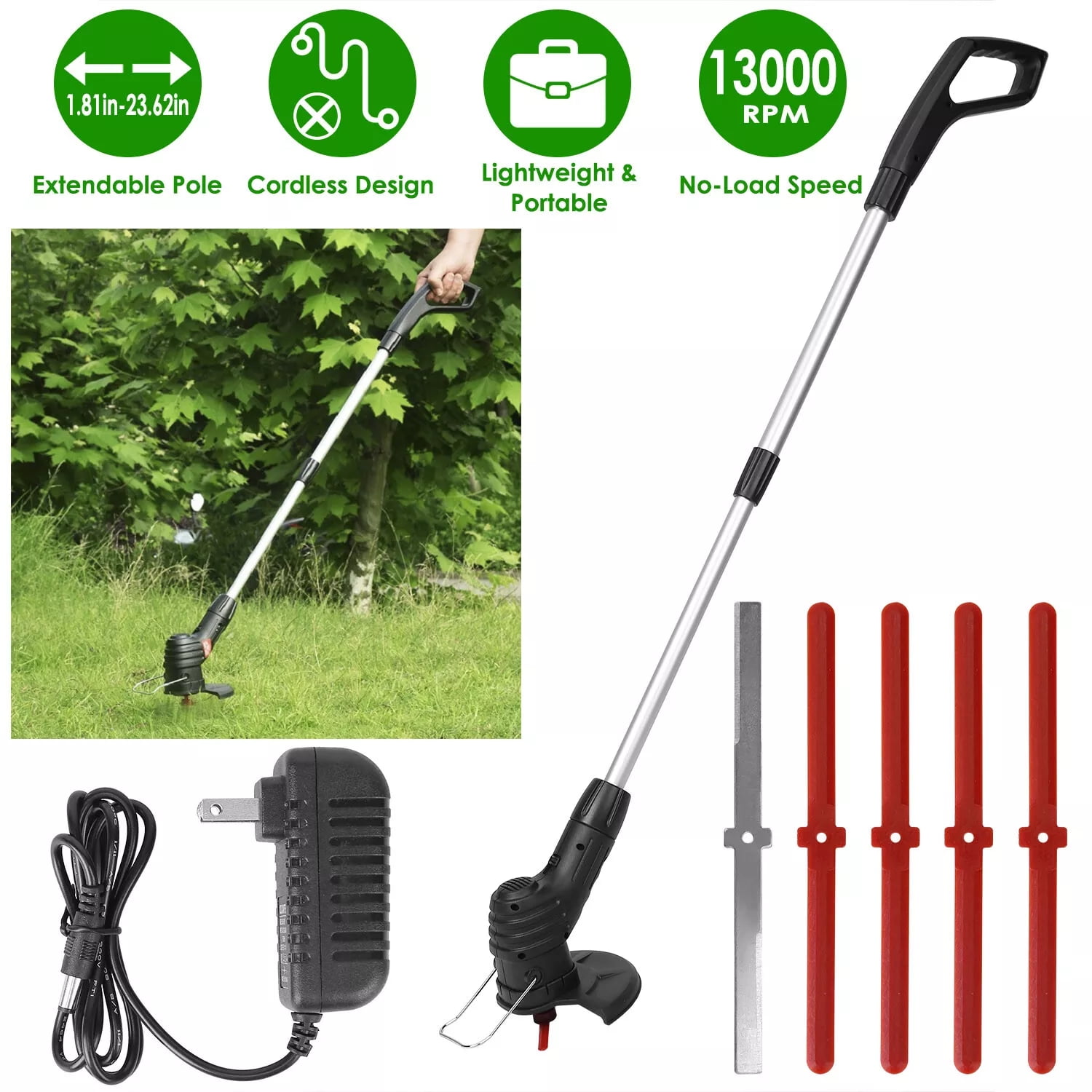 Extendable Electric Weed Lawn Eater Grass String Trimmer Mower Cordless ...