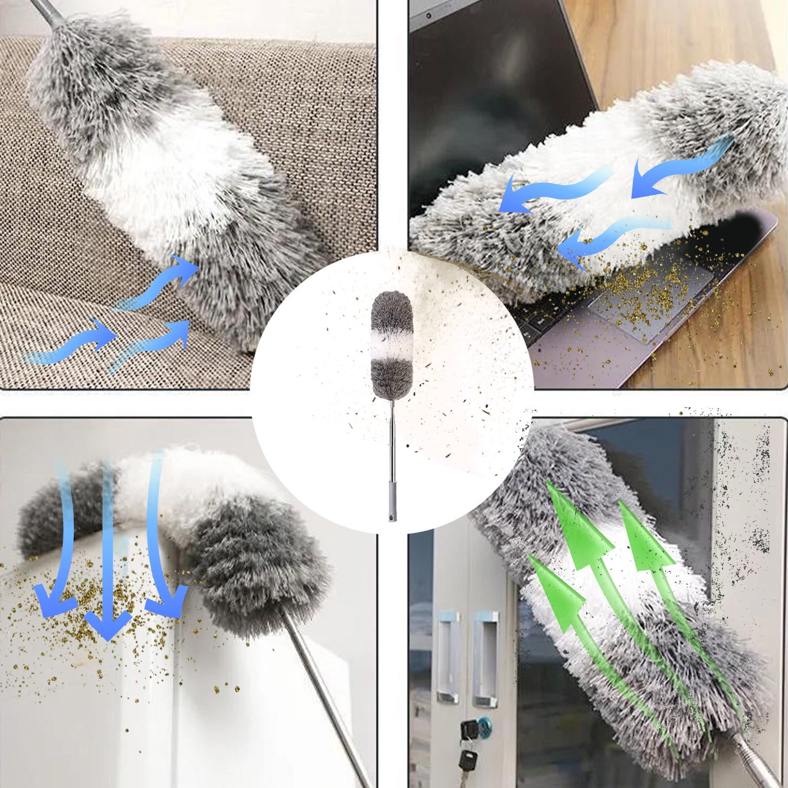 Extendable Feather Duster with Telescopic Pole (78-245cm), Gray ...