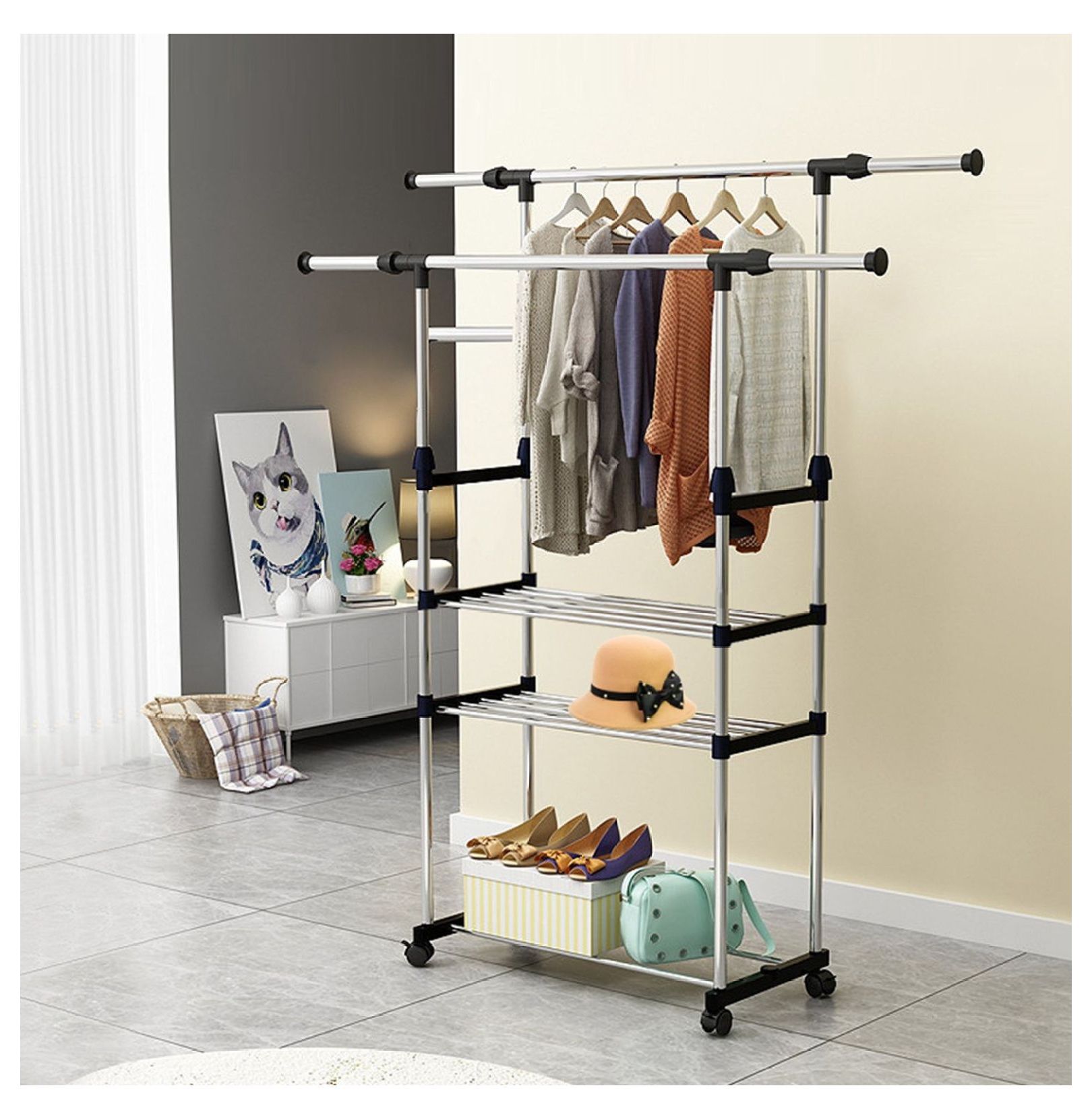 Extendable Garment Hanging Rack Clothing Hanging Rail Pillow Shoe ...