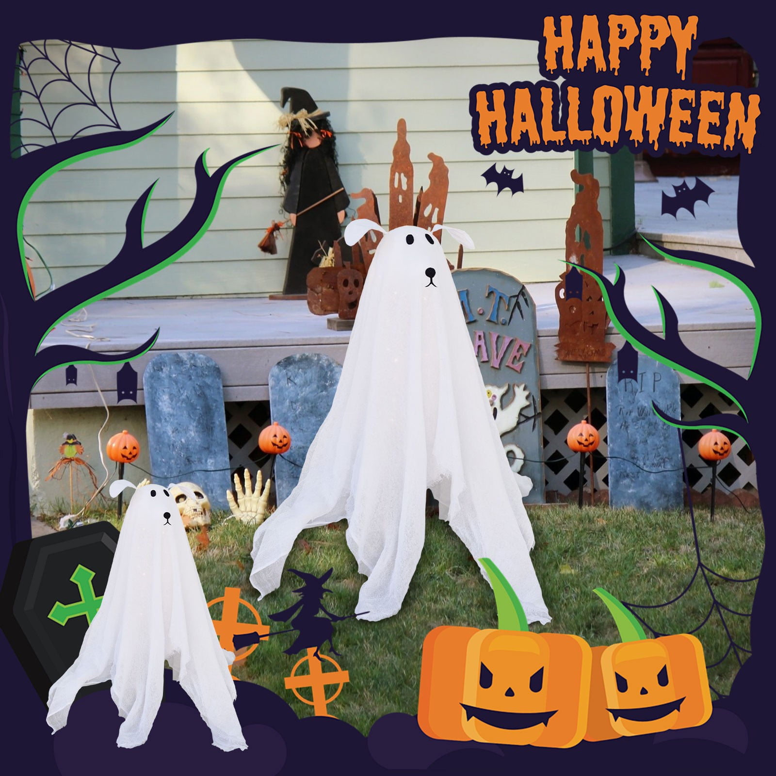 Extendable Halloween Party Decorations Lit Ghost Collection Colorful ...