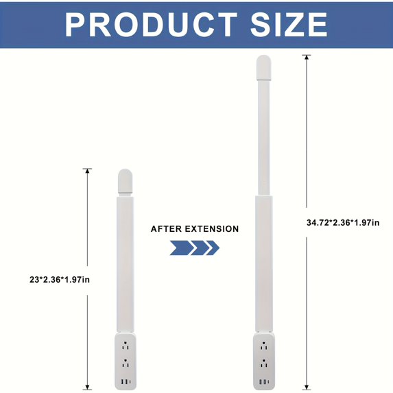 Extendable Heavy-Duty Outlet Extender (22"-34") - 2 AC Outlets + USB-A ...